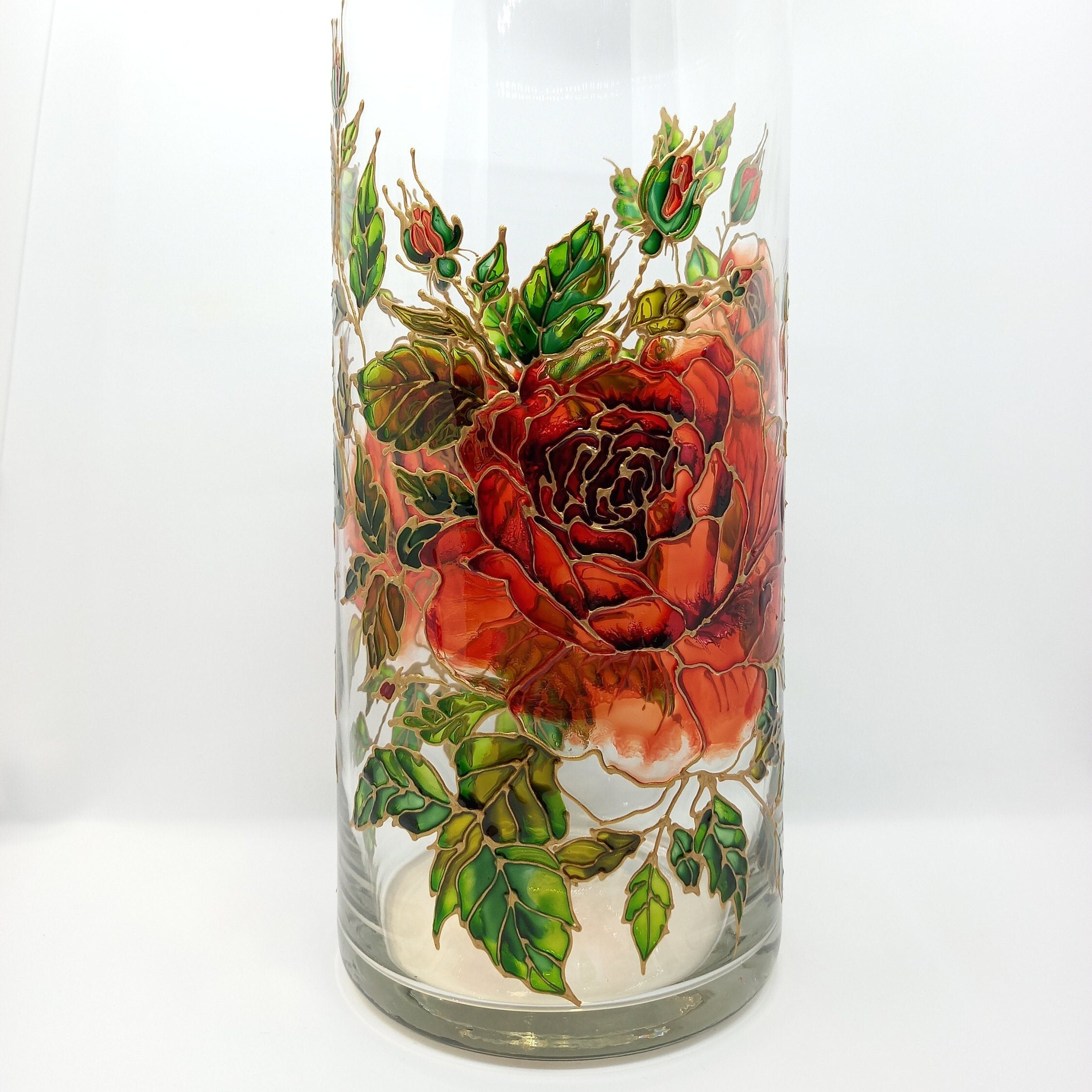 Hand Painted Red Roses Vase 102 43 in 2611 cm | Etsy