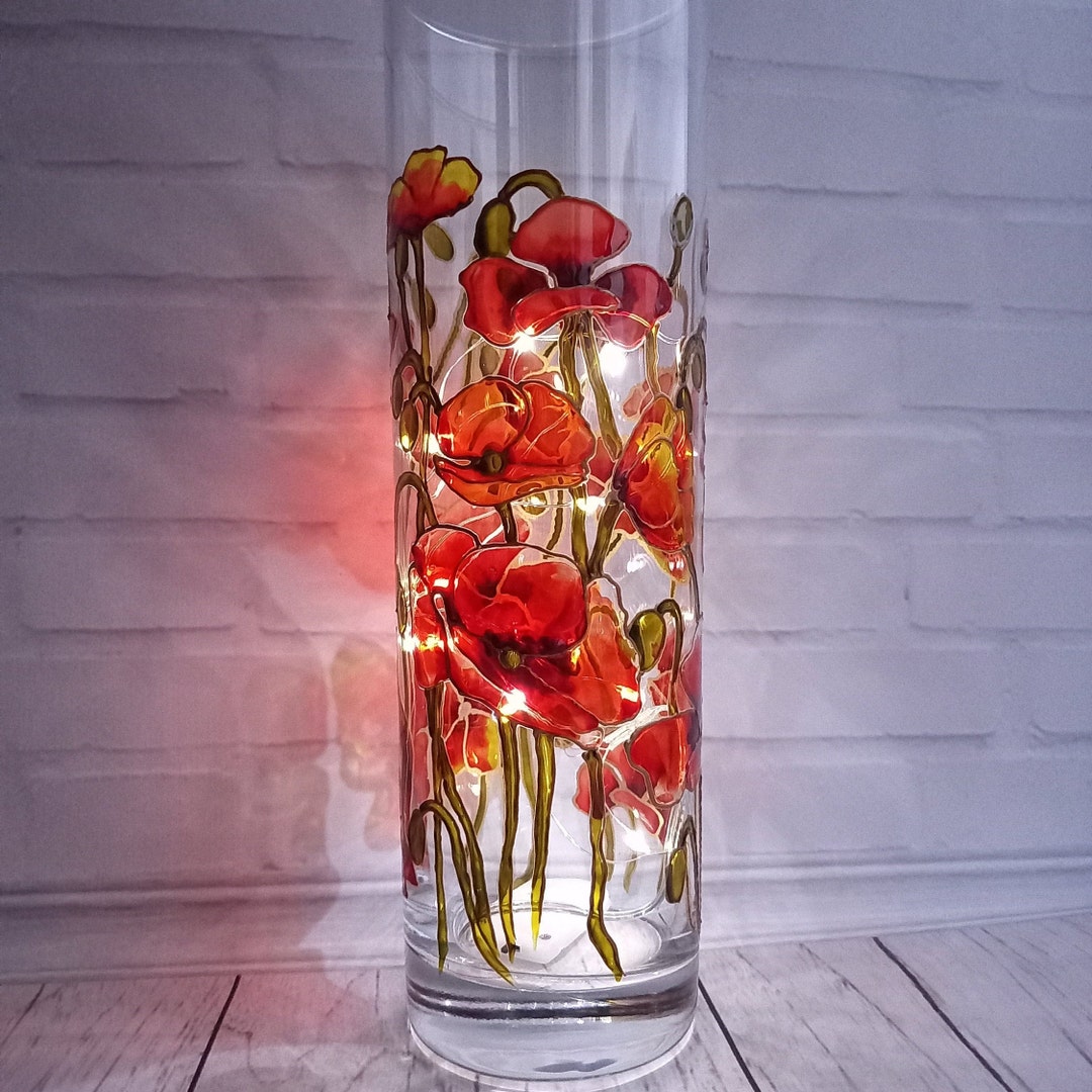 Stained Glass Poppy Flower Vase: Personalized Home Decor, 10 Inch - Etsy