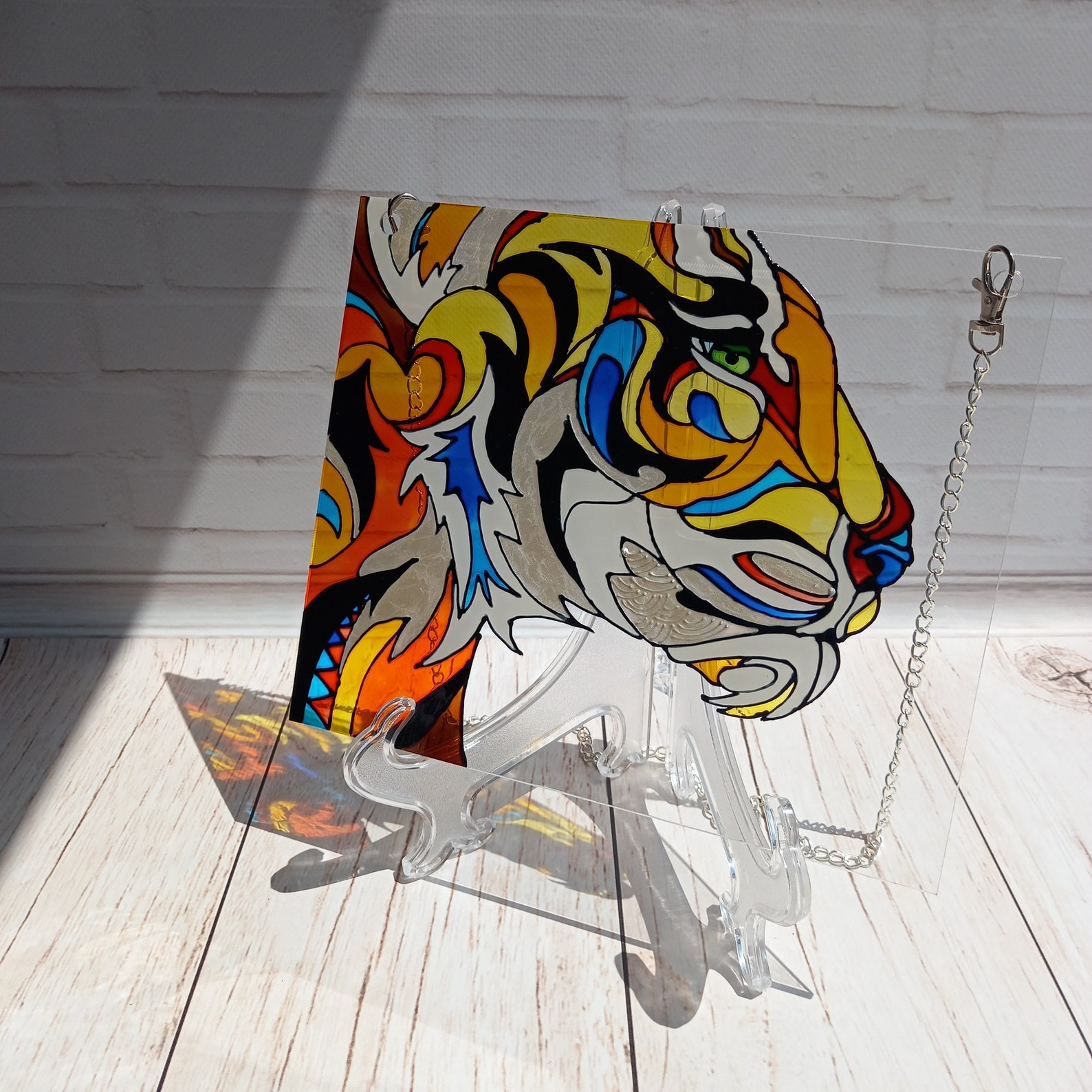 Stained Glass Suncatcher Tiger 108 in 2420 cm Glass | Etsy
