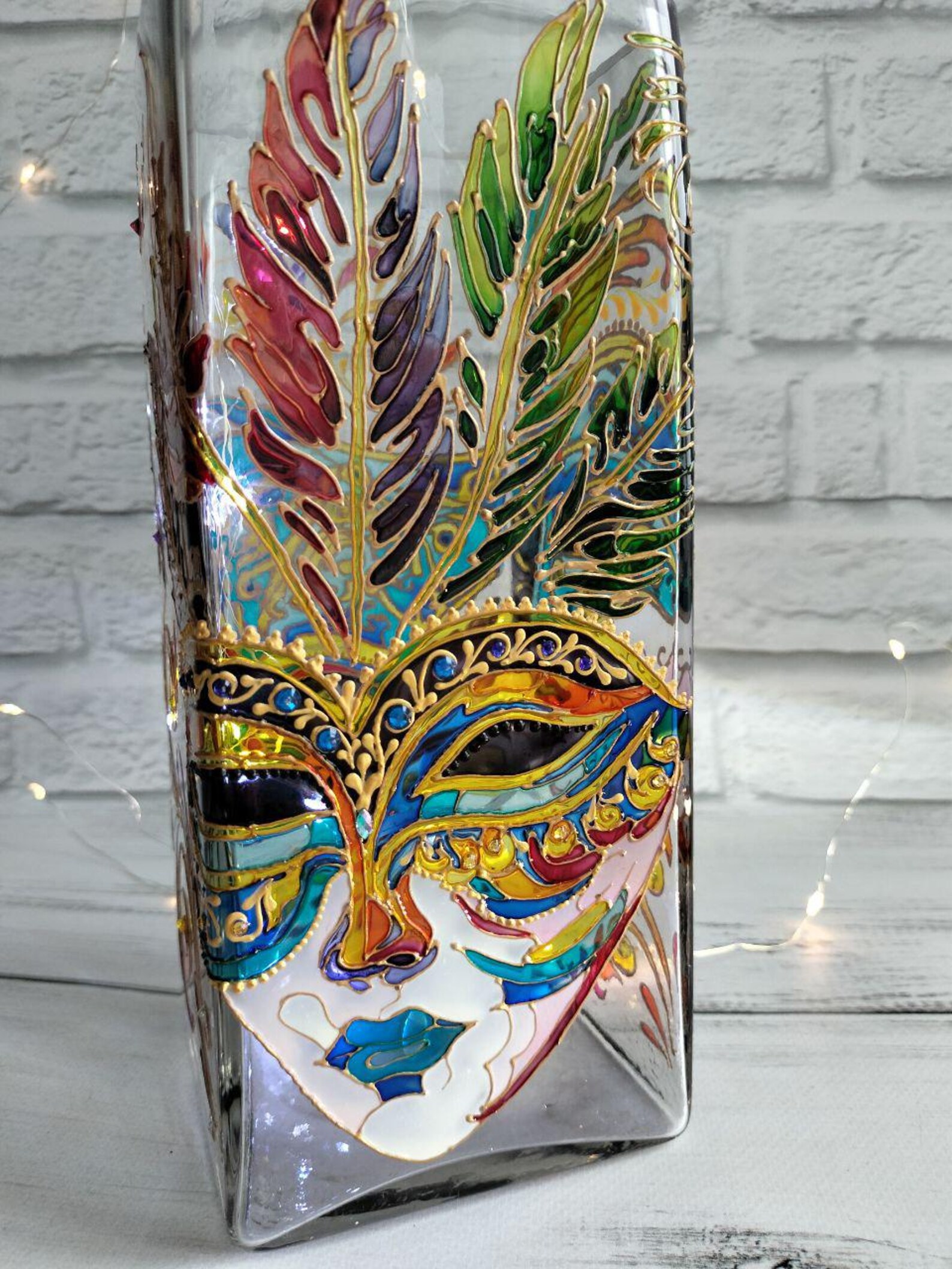 Hand-painted Stained Glass Vase: Carnival Mask Flowers, Personalized - Etsy