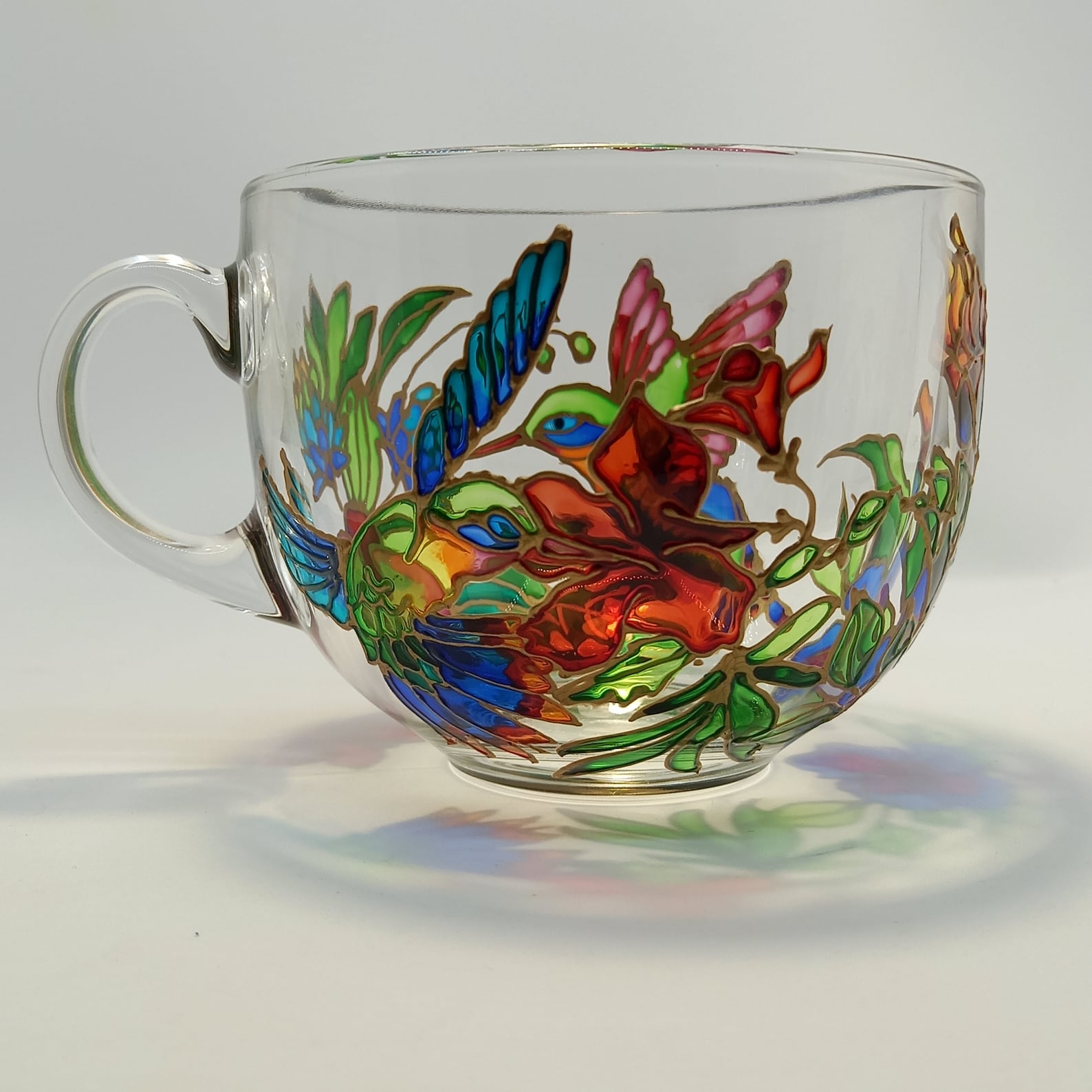 Stained Glass Coffee Cup 17 oz 500 ml Hummingbirds Hand | Etsy