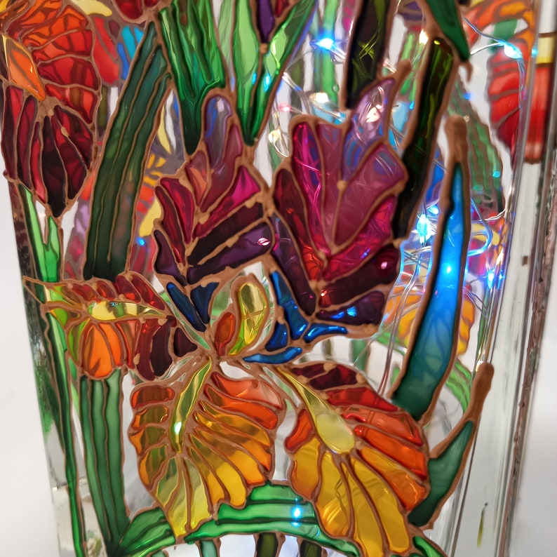 Stained Glass Vase 84 4 in 201010 Cm Irises Tall Glass | Etsy