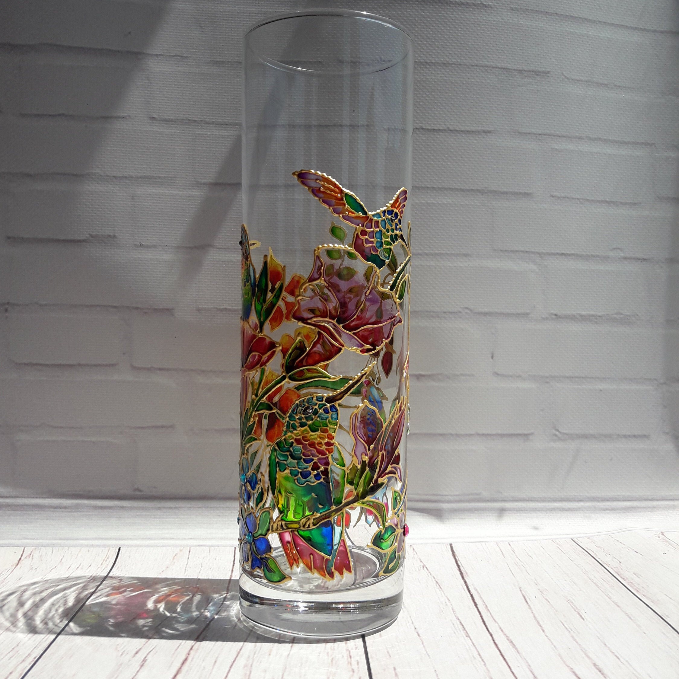 Hand Painted Hummingbird Vase Lamp 102 in 25 Cm Flowers | Etsy