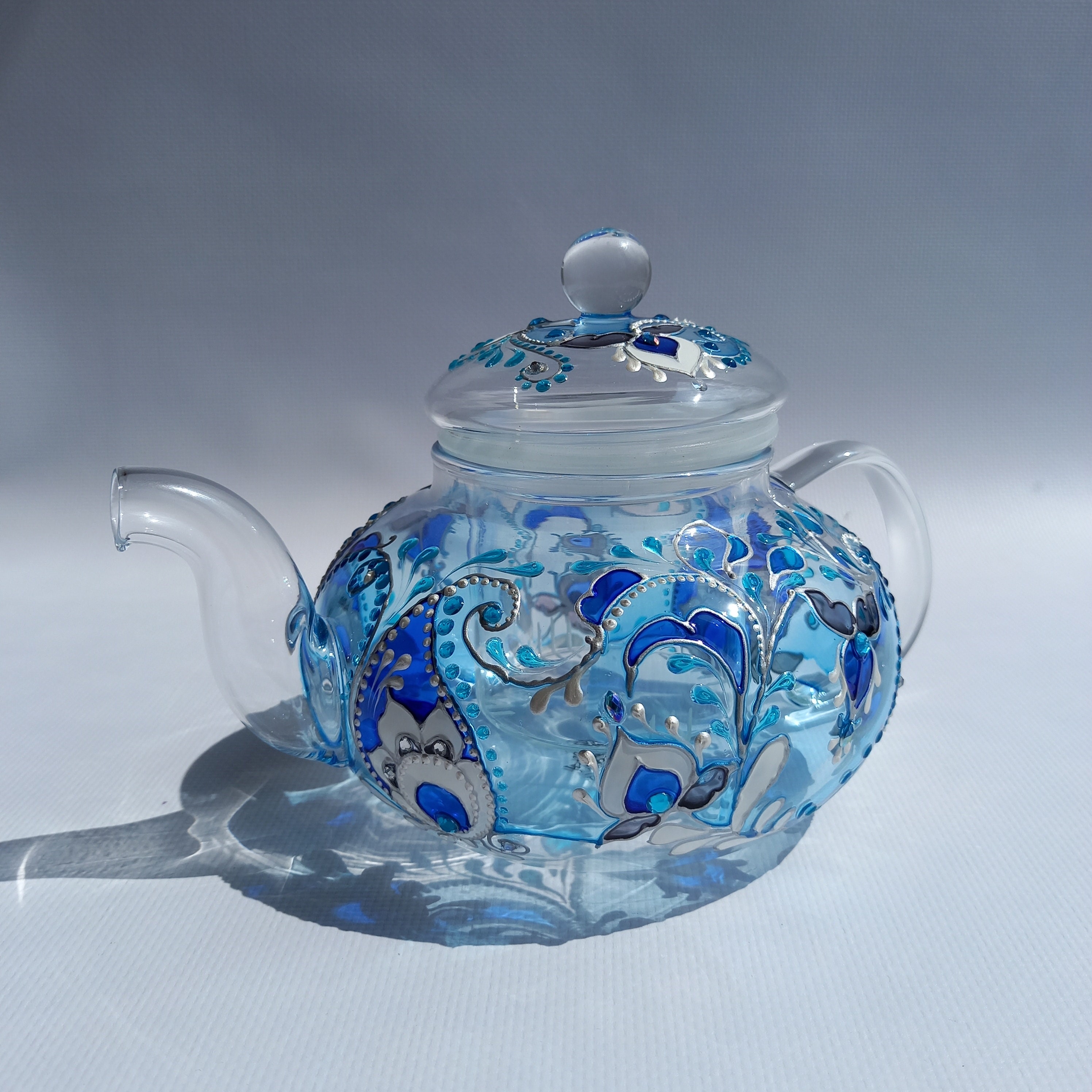 Stained Glass Teapot 20 Oz ( 600 Ml) Blue Hand Painted Teapot Custom ...