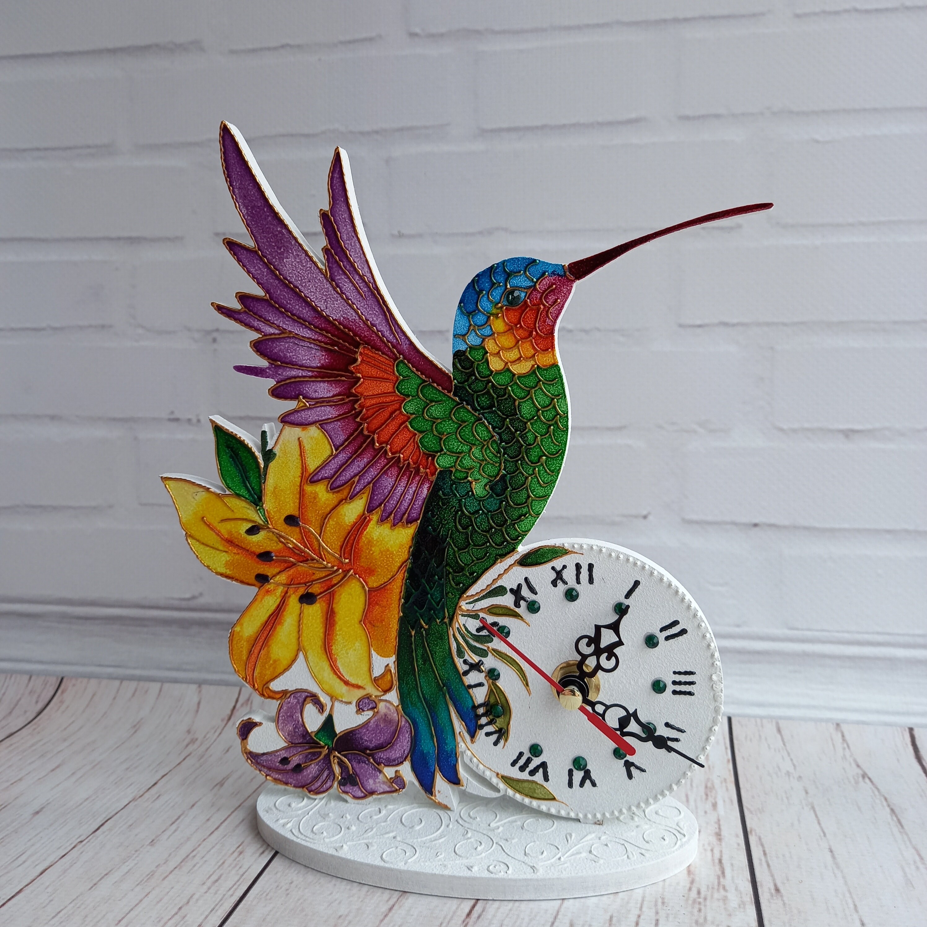 Wooden White Table Clock Hummingbird 8 in 21 cm Custom | Etsy