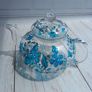 Stained Glass Tea Set with Teapot 20 oz 600 ml Blue Flowers | Etsy