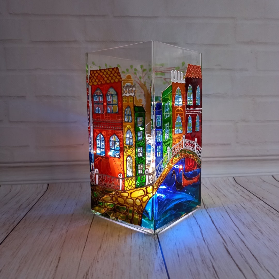 Stained Glass Vase 8 in Amsterdam Night Light Lamp Flower Vase Custom ...