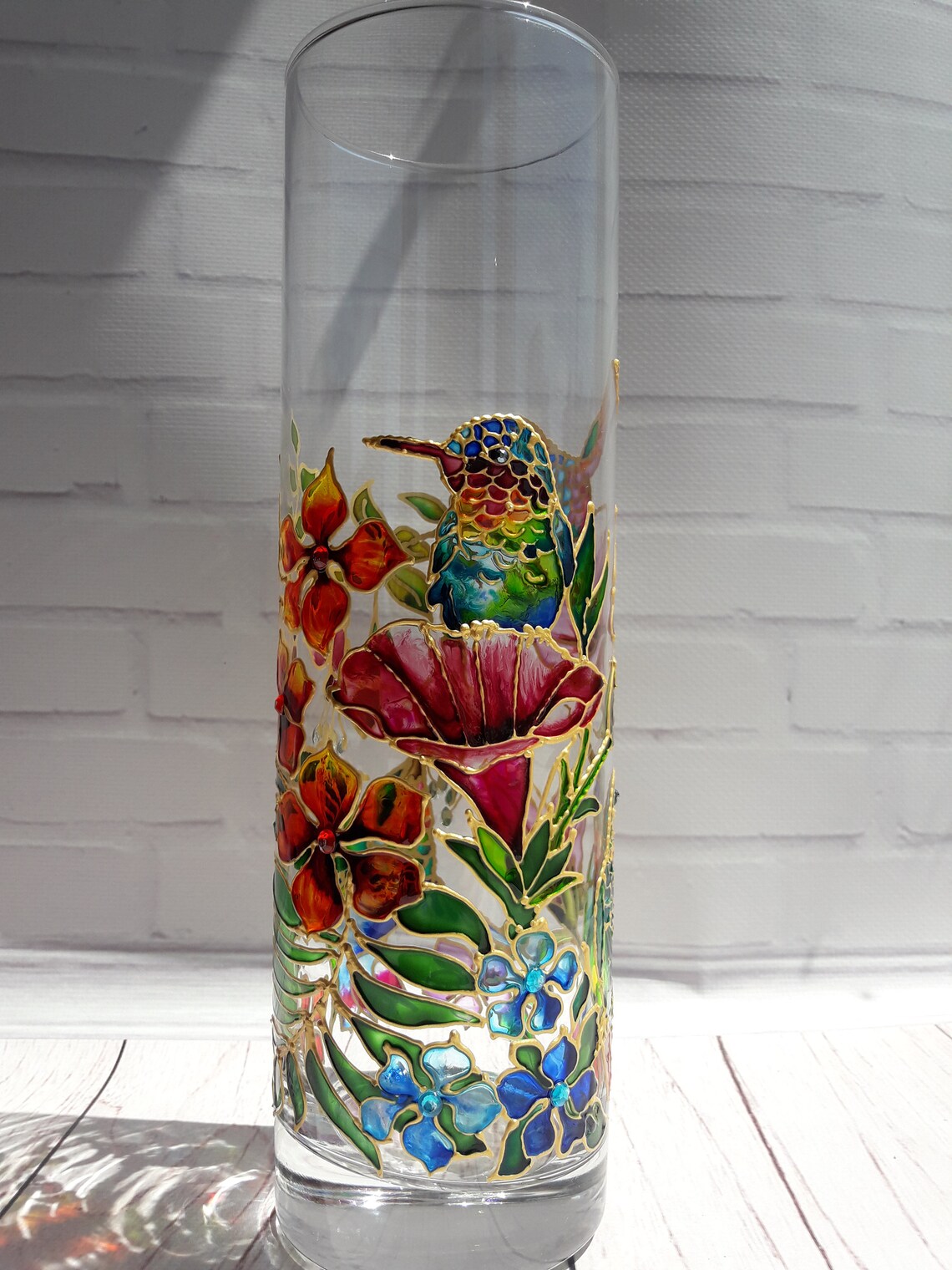 Hand Painted Hummingbird Vase Lamp 102 in 25 cm Flowers | Etsy