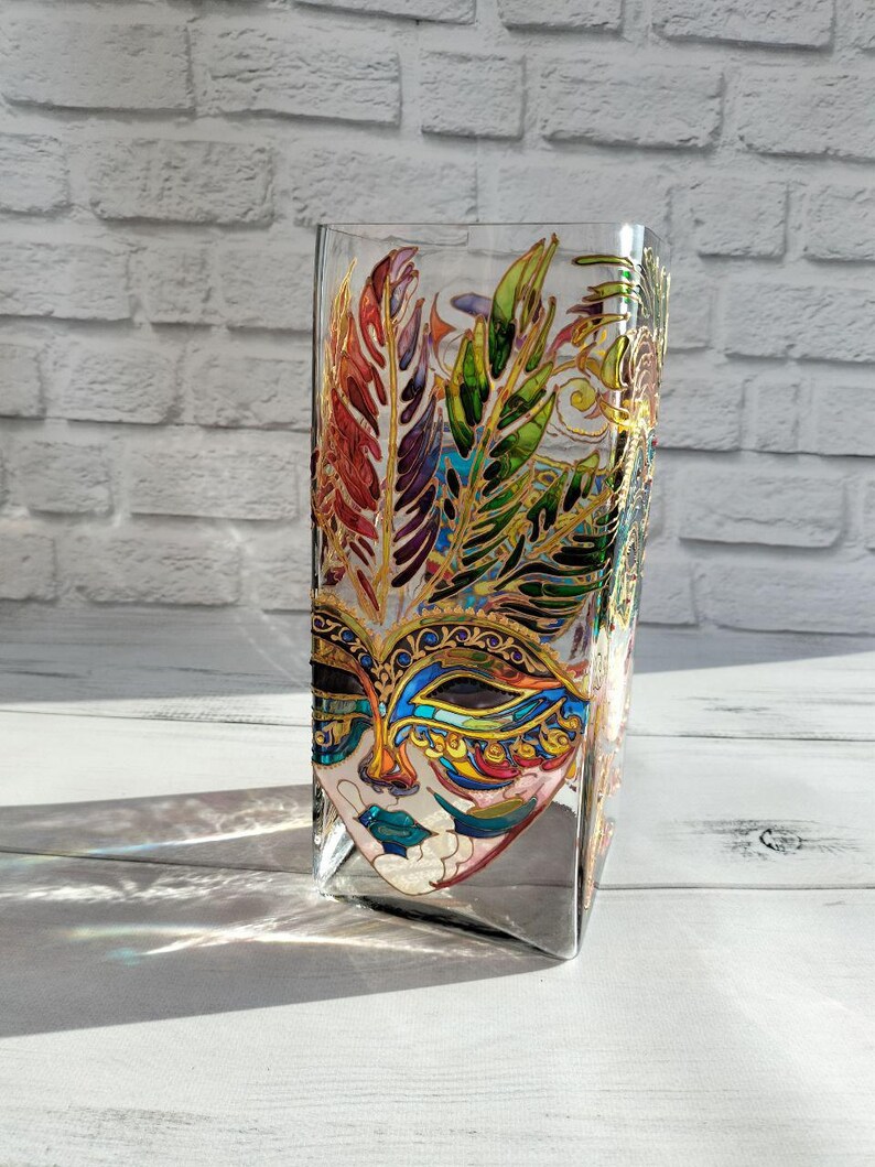 Stained Glass Vase 12*4*4 in ( 30*10*10 Cm) Carnival Mask Venice Flower ...