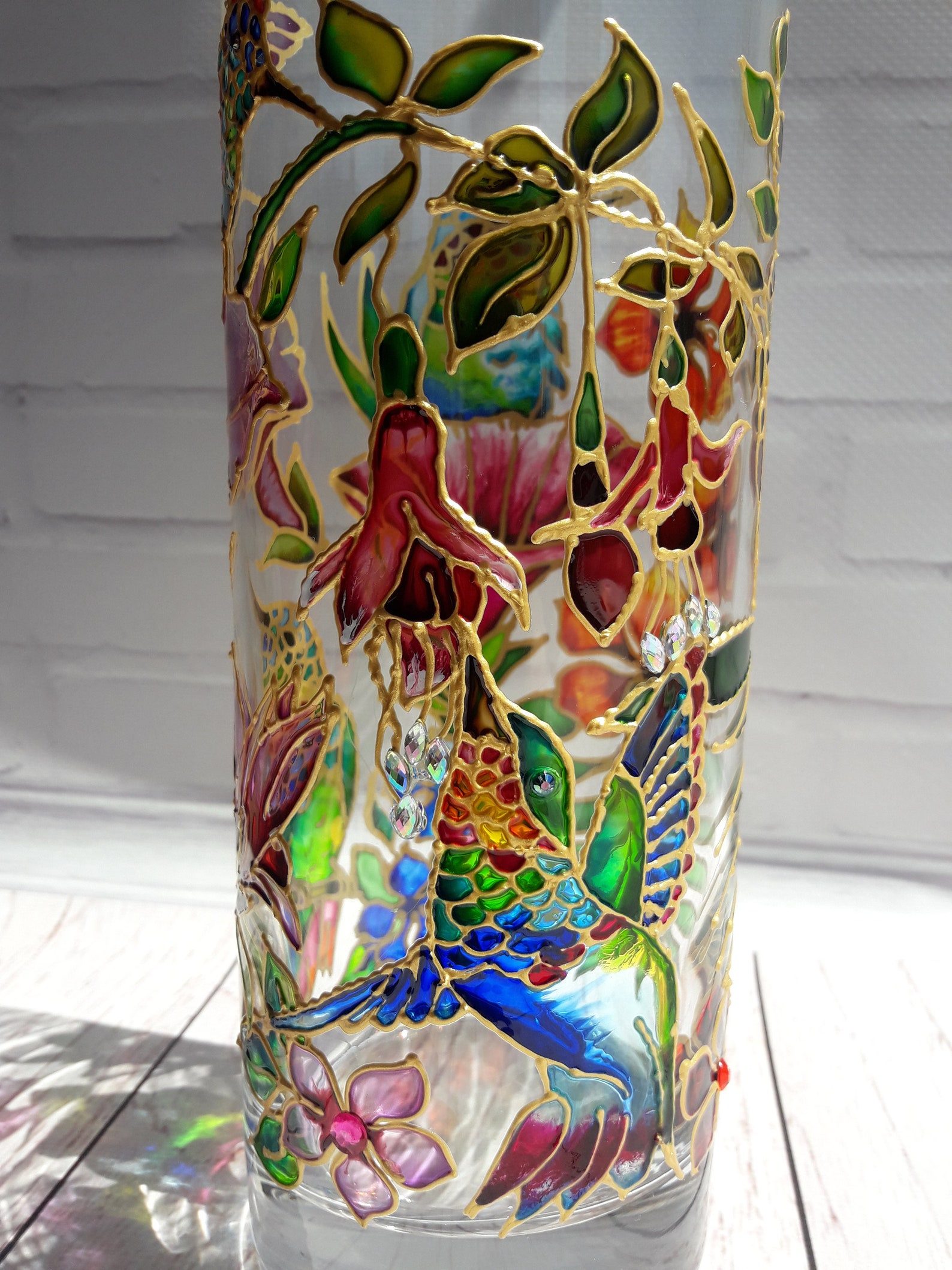 Hand Painted Hummingbird Vase Lamp 102 in 25 Cm Flowers | Etsy