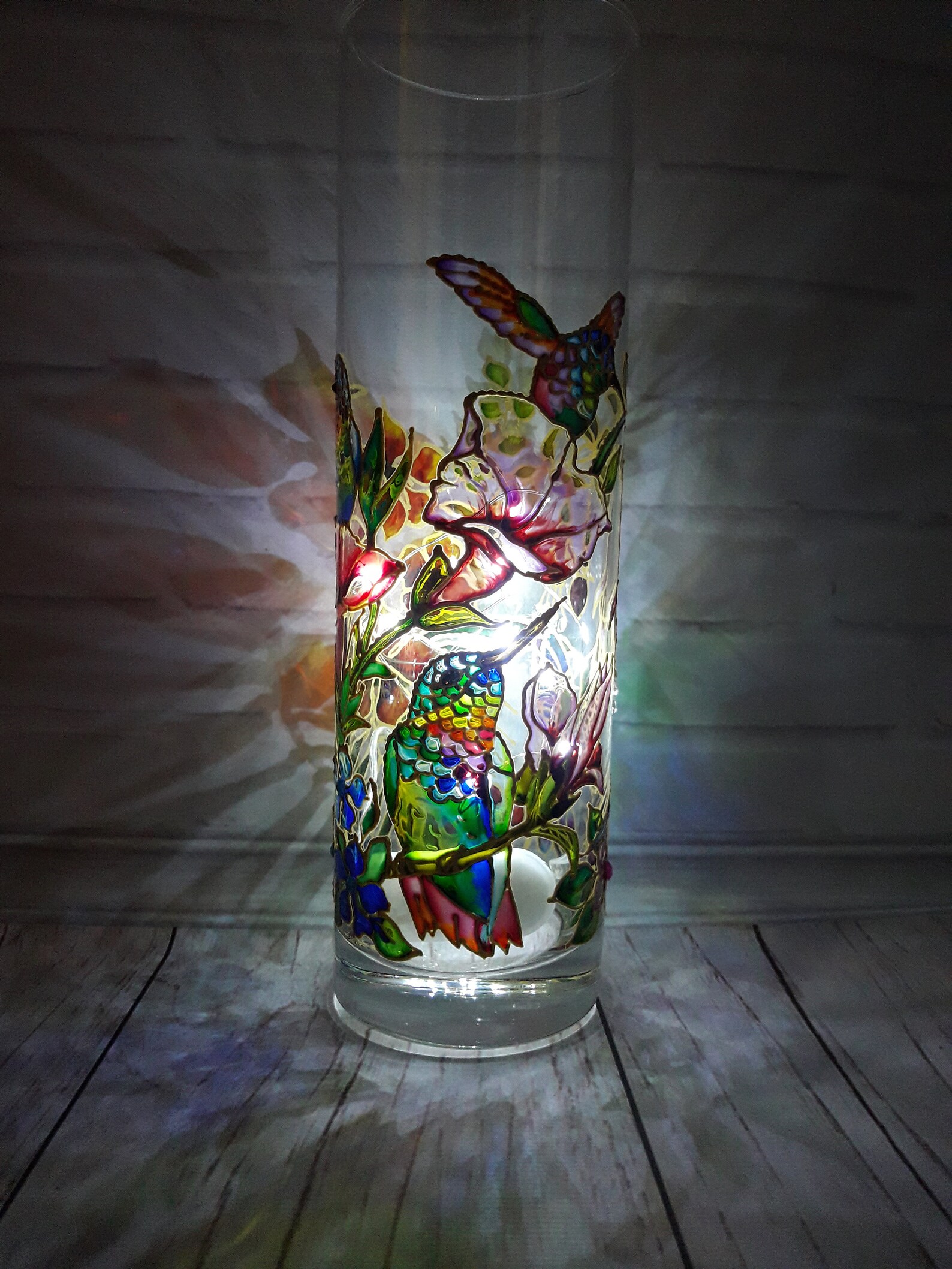 Hand Painted Hummingbird Vase Lamp 102 in 25 Cm Flowers | Etsy