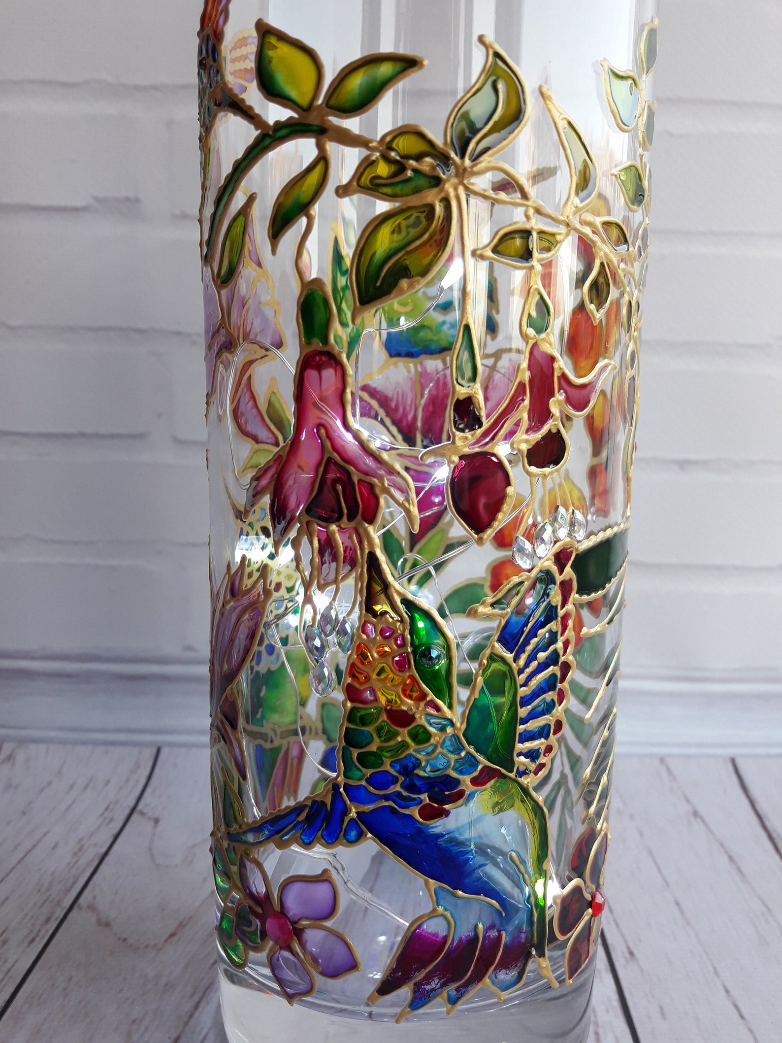 Hand Painted Hummingbird Vase Lamp 102 in 25 Cm Flowers | Etsy