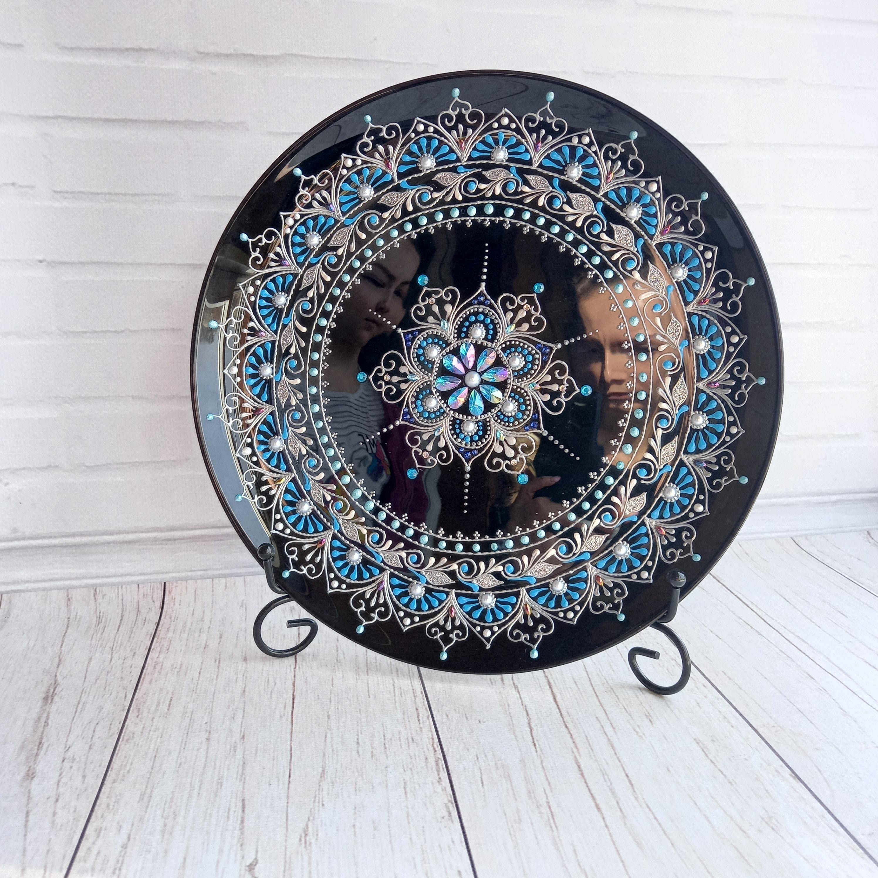 Mandala Plate 11 in 26 cm Black Hand Painted Plate | Etsy