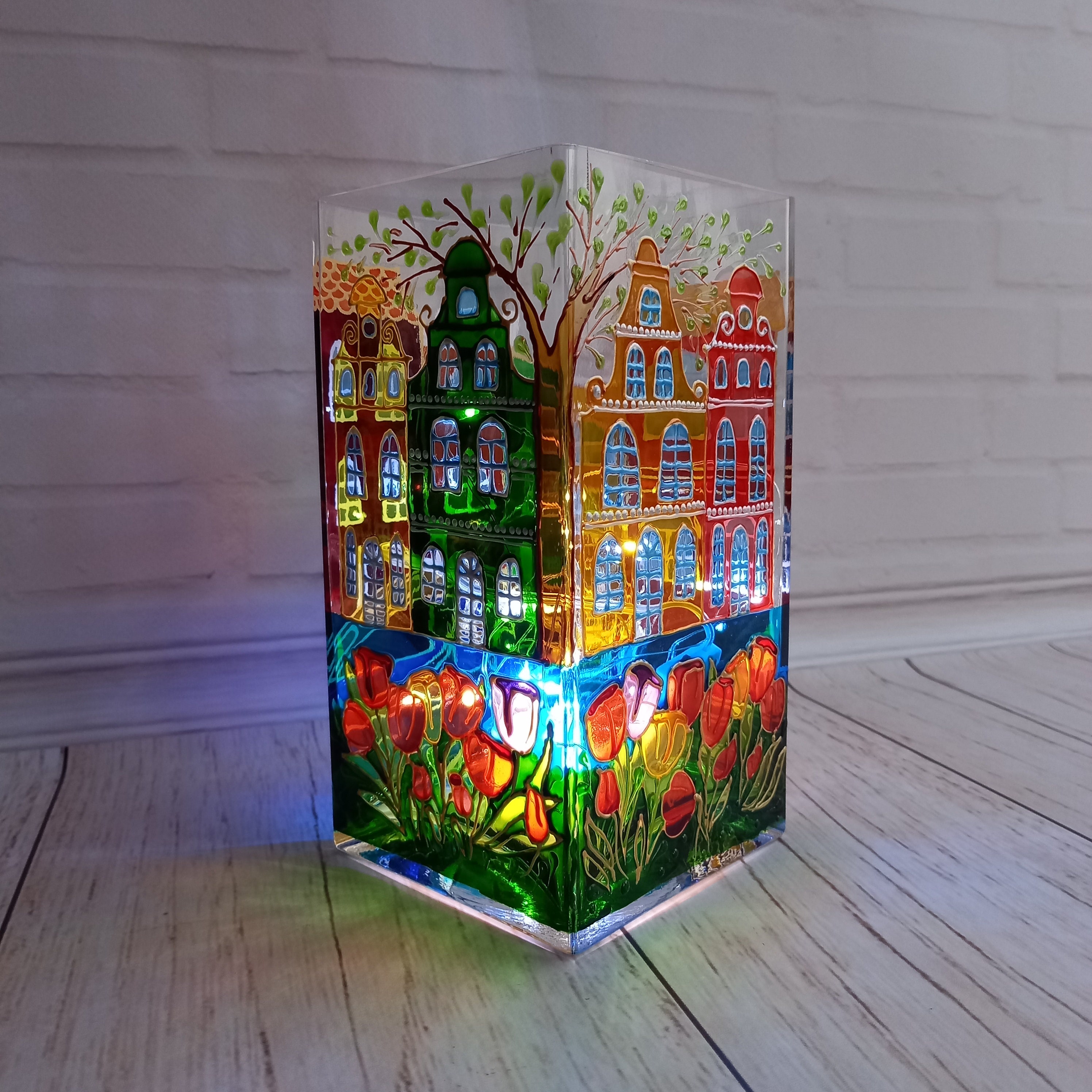 Stained Glass Vase 8 in Amsterdam Night Light Lamp Flower Vase Custom ...