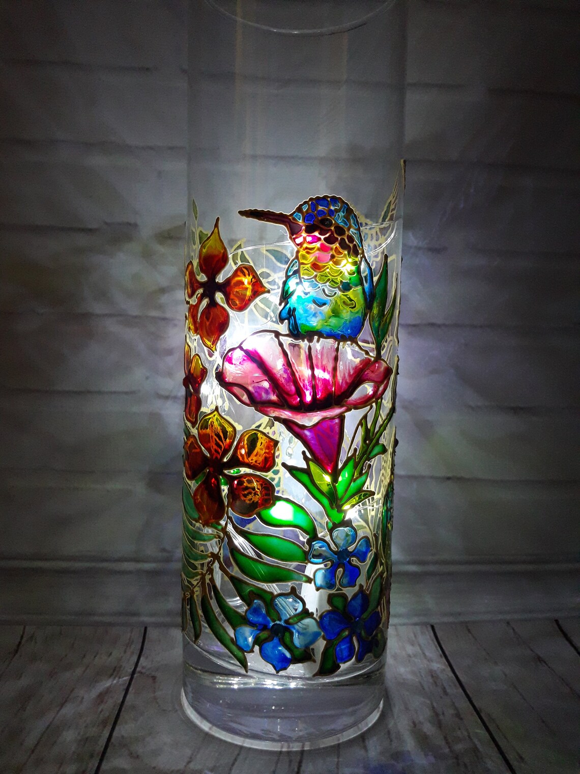 Hand Painted Hummingbird Vase Lamp 102 in 25 cm Flowers | Etsy