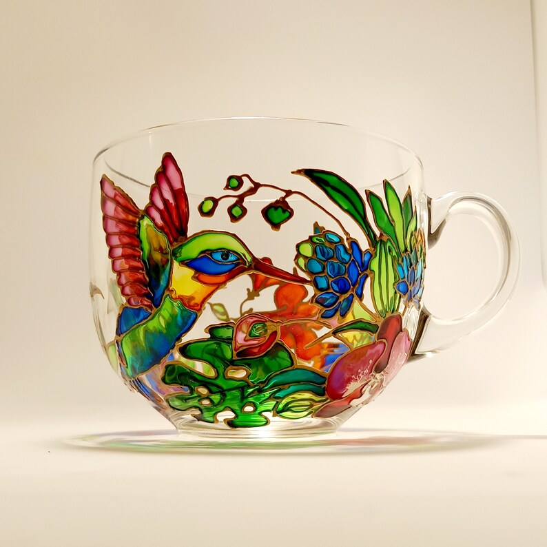 Stained Glass Tea Set Hummingbirds Hand Painted Teapot and 2 | Etsy