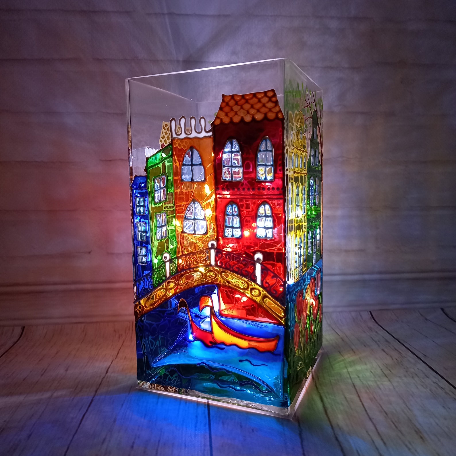 Stained Glass Vase 8 in Amsterdam Night Light Lamp Flower Vase Custom ...