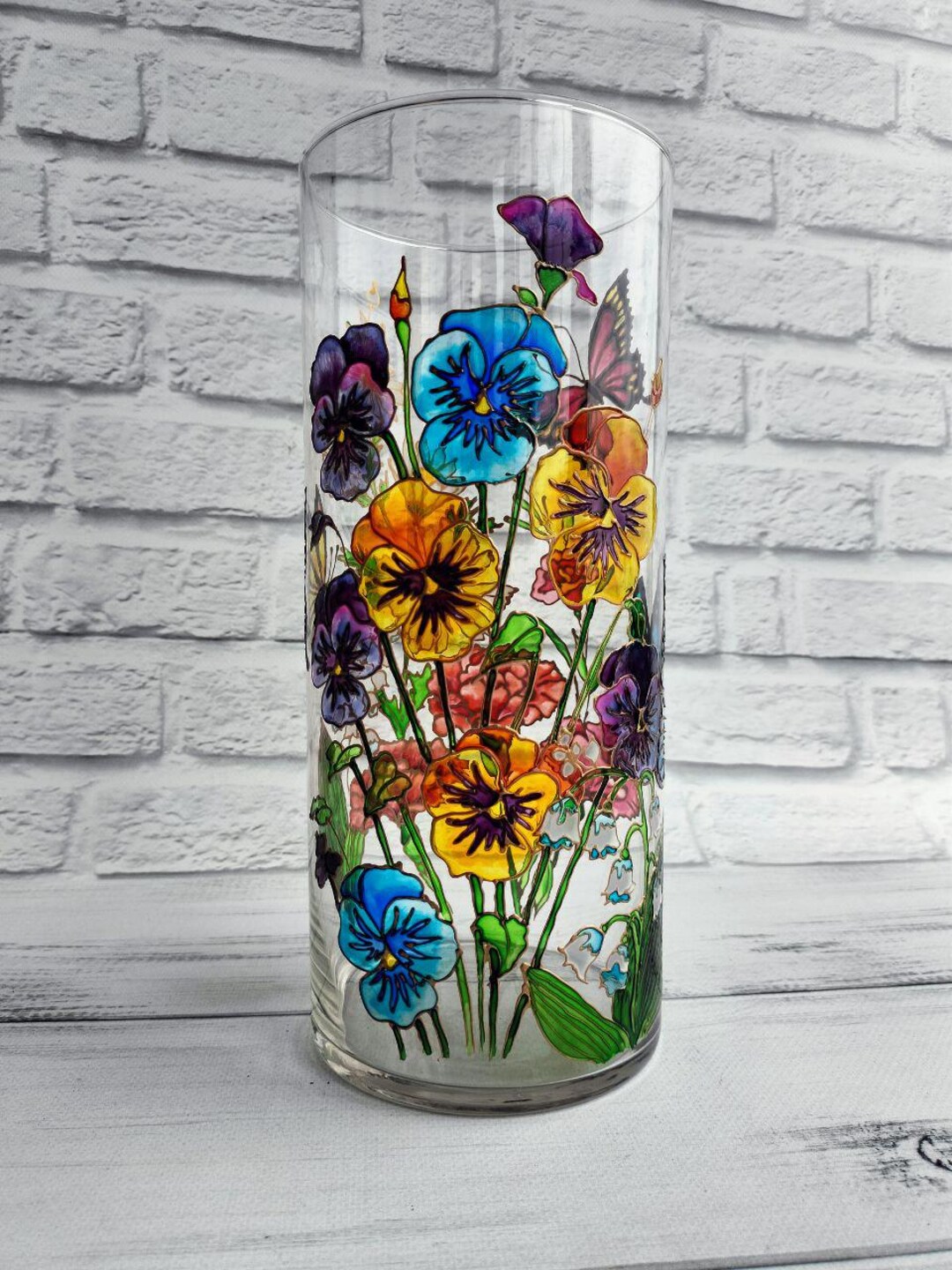 Stained Glass Vase Birth Flower 10 Inch Vase Flower Vase Monarch ...