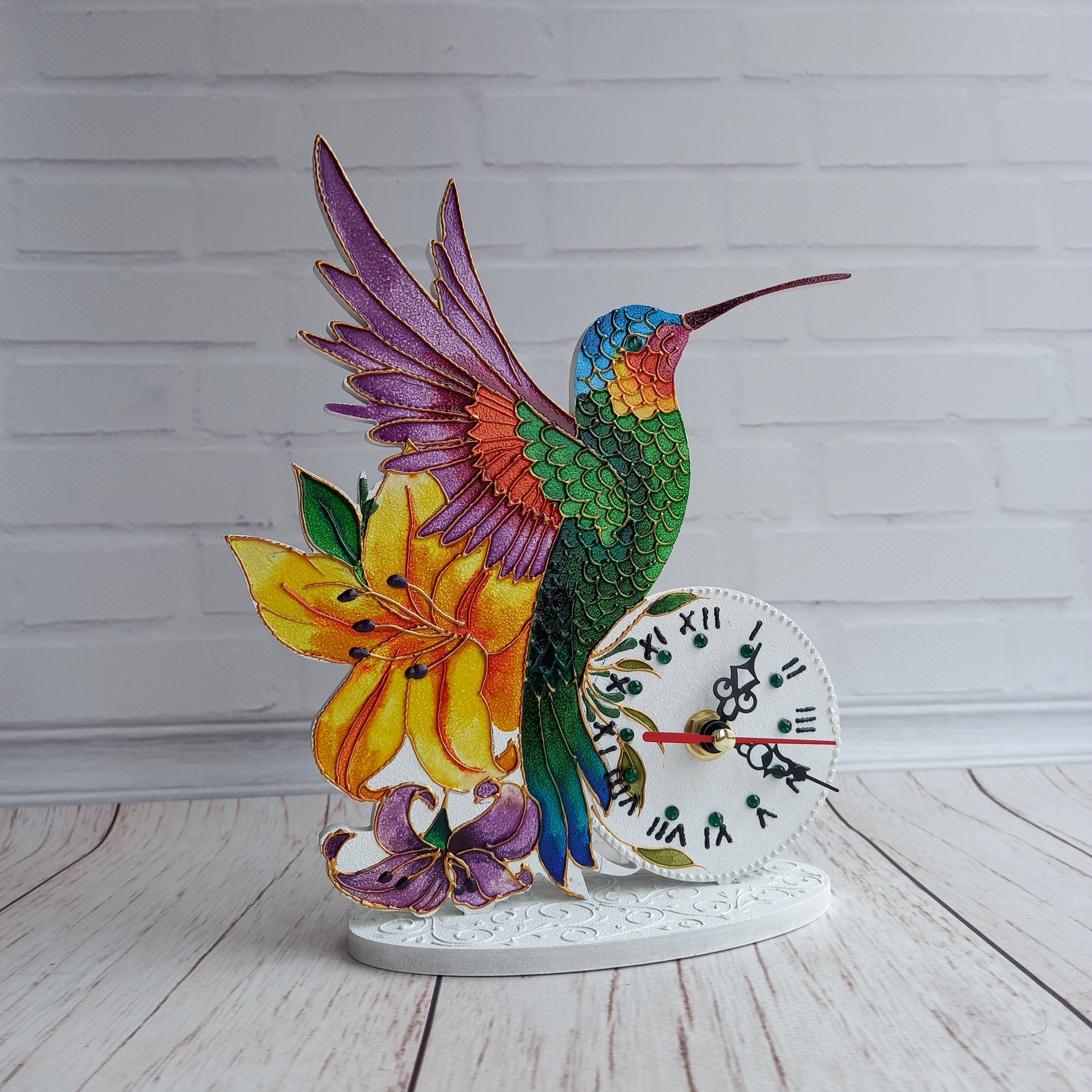 Wooden White Table Clock Hummingbird 8 in 21 Cm Custom Clock | Etsy
