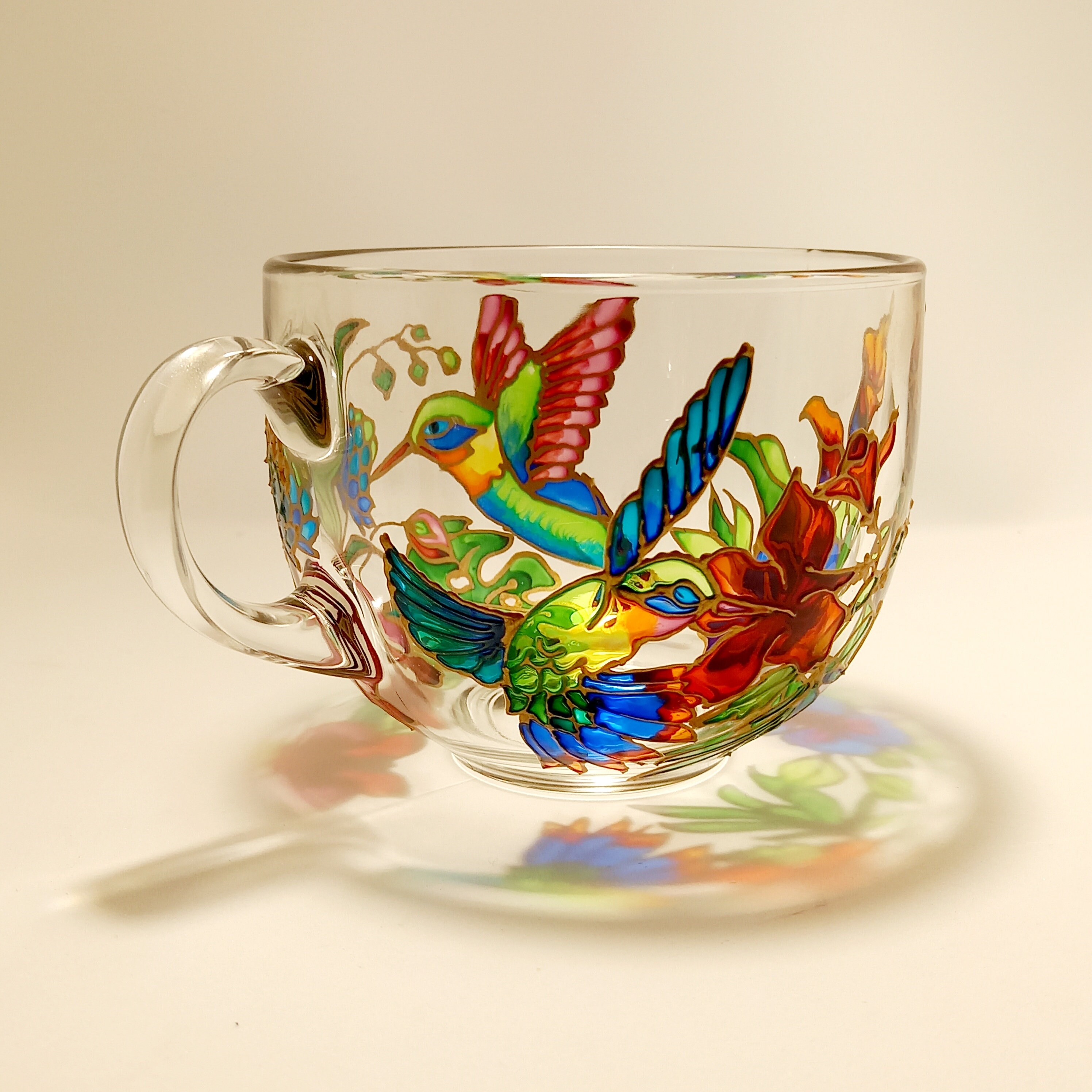 Stained Glass Tea Set Hummingbirds Hand Painted Teapot and 2 | Etsy