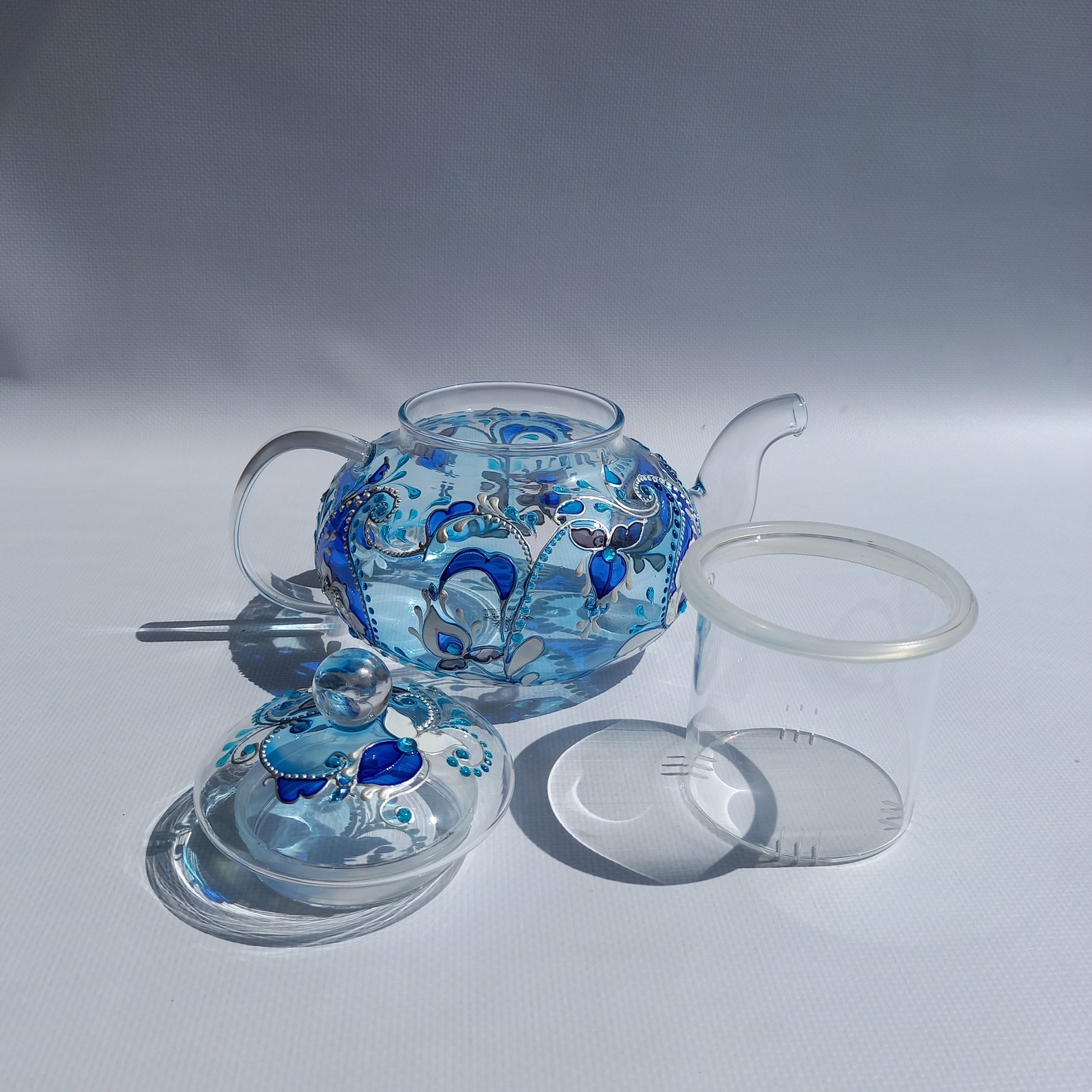 Stained Glass Teapot 20 Oz ( 600 Ml) Blue Hand Painted Teapot Custom ...