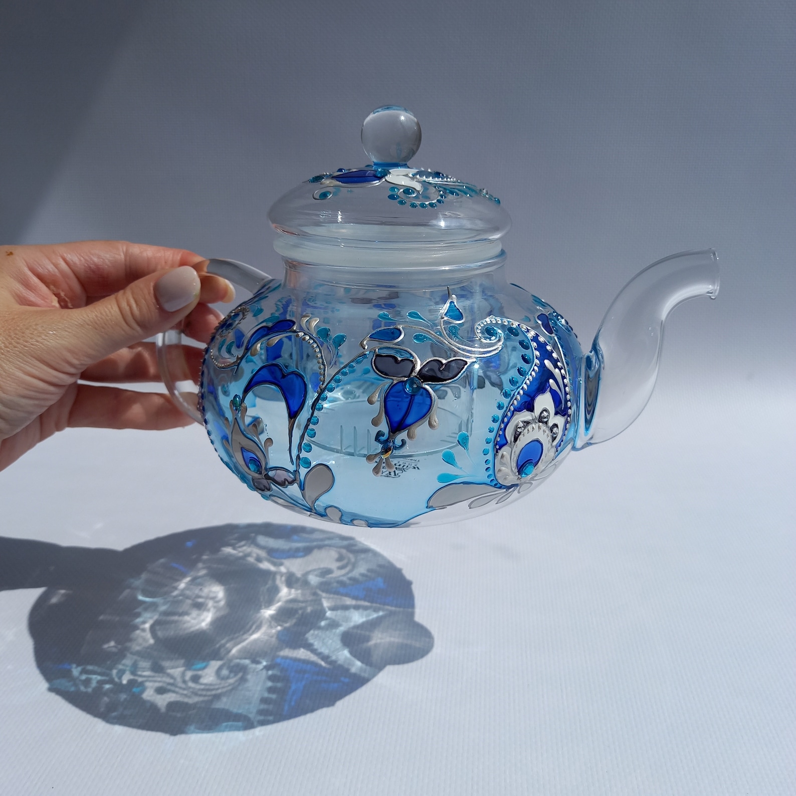 Stained Glass Teapot 20 Oz ( 600 Ml) Blue Hand Painted Teapot Custom ...