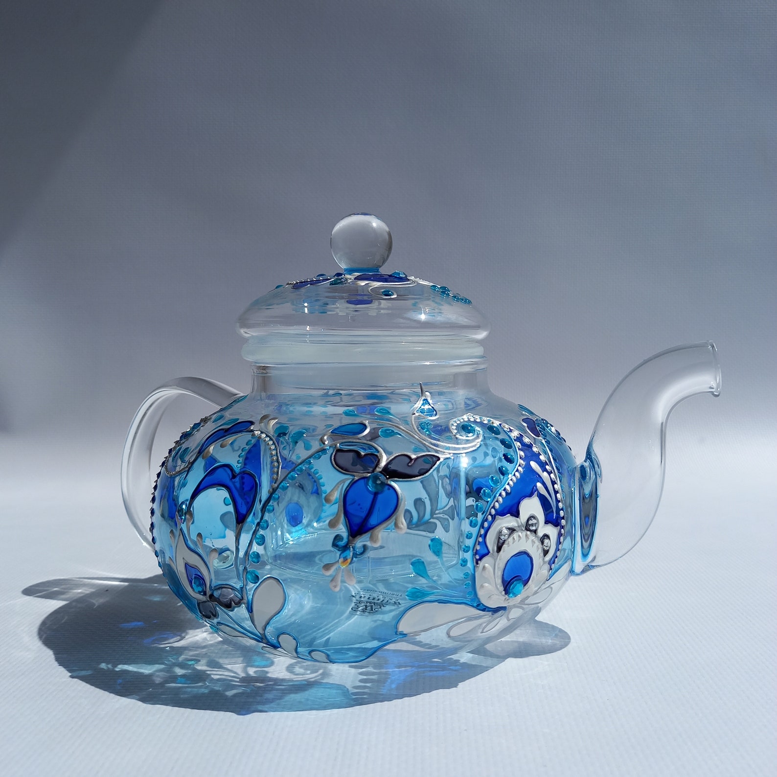 Stained Glass Teapot 20 Oz ( 600 Ml) Blue Hand Painted Teapot Custom ...