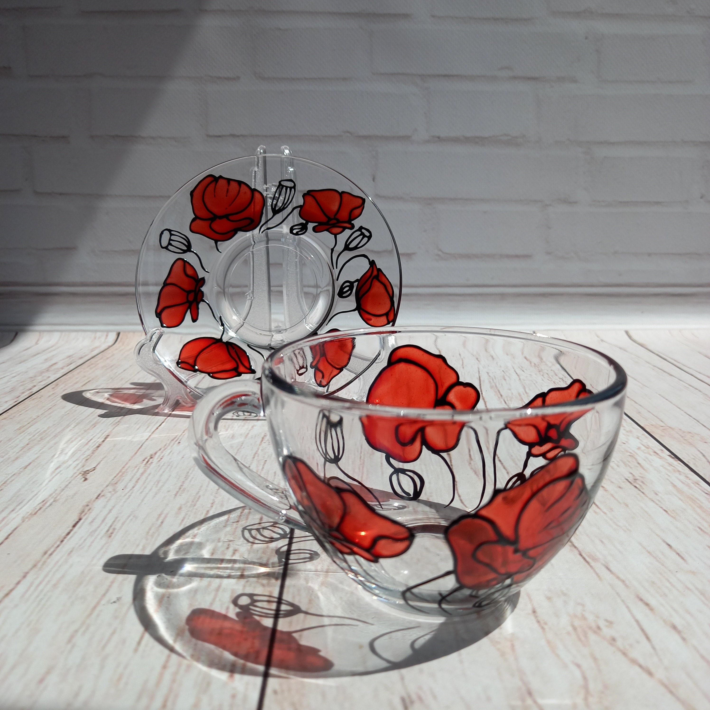 Tea Set Stained Glass Cup 6 34 Oz 200 Ml For Coffee And Etsy