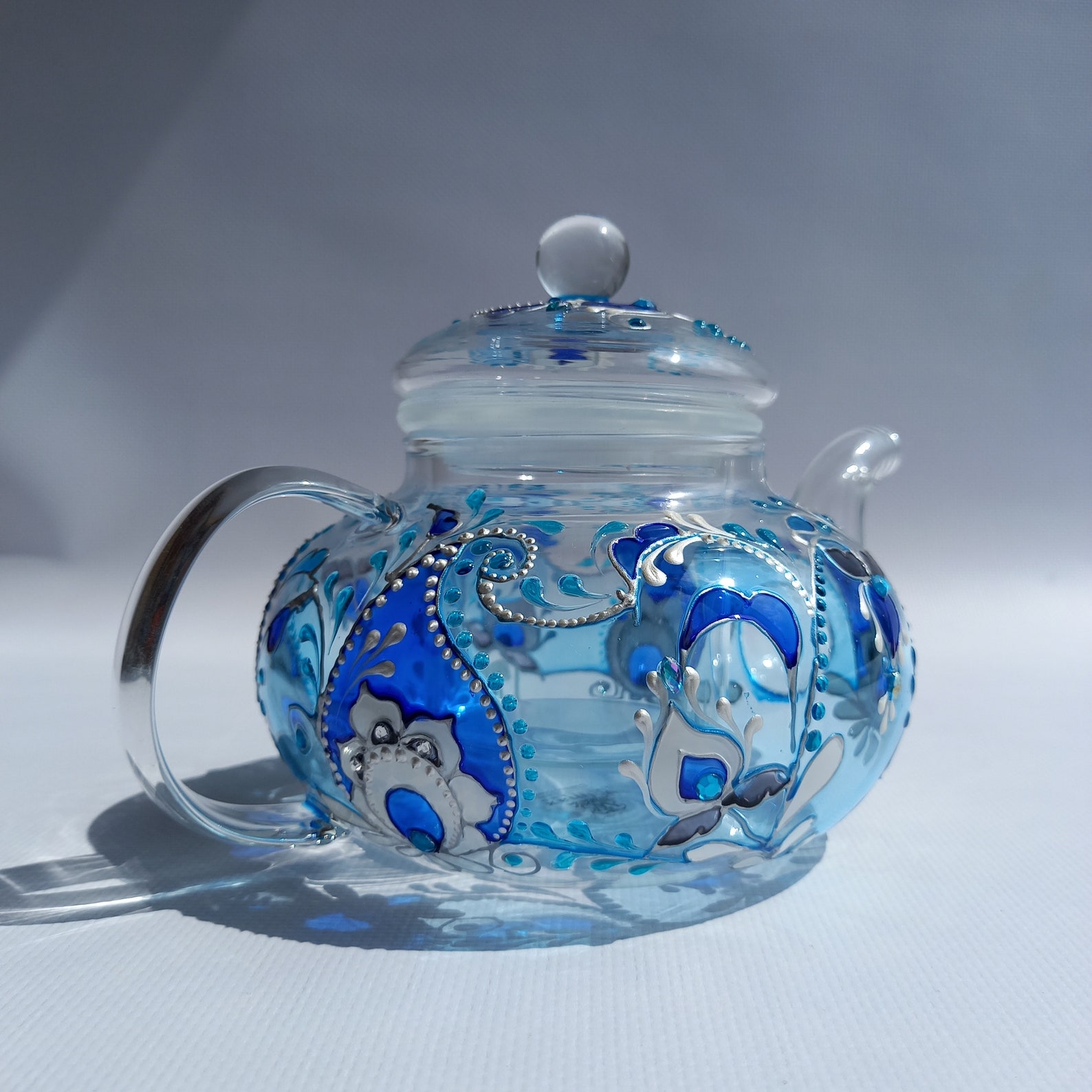 Stained Glass Teapot 20 Oz ( 600 Ml) Blue Hand Painted Teapot Custom ...