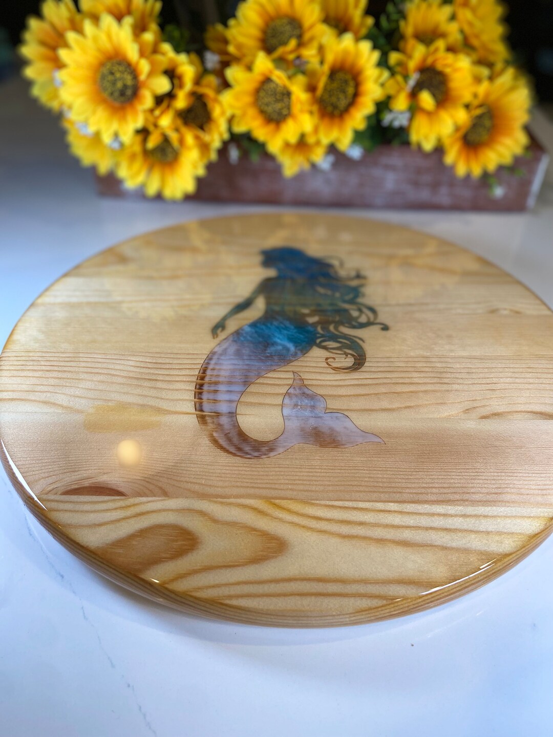 Lazy Susan Mermaid, Serving Tray, Charcuterie Board, Engraved & Color ...