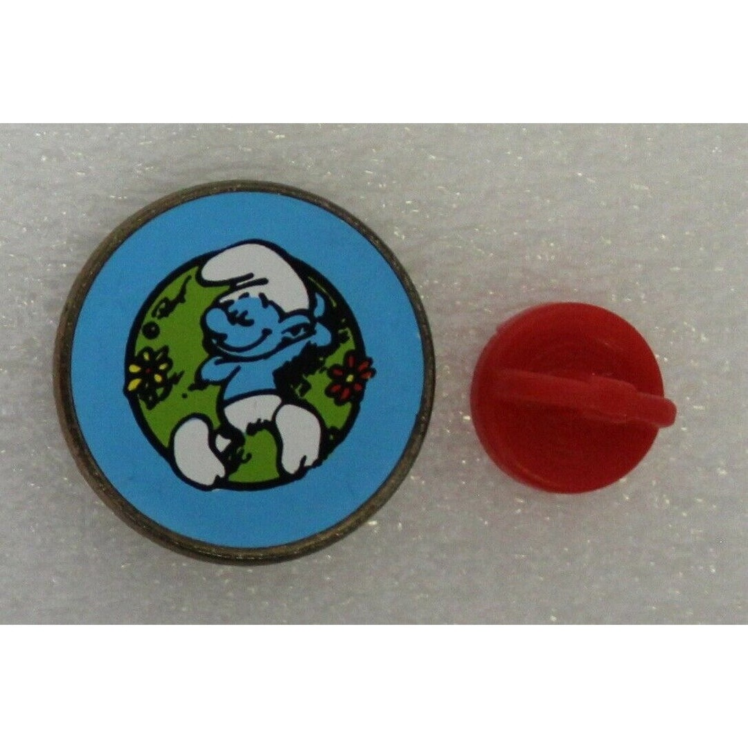 1980s LAZY SMURF Lapel Pin Vintage 2.25 Cm (0.9") Diameter Smurfs Peyo ...