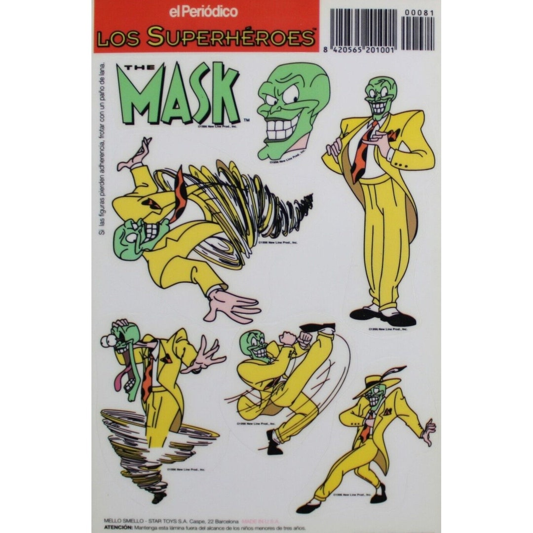 1996 THE MASK Movie Sticker Sheet High Quality Spanish Vintage Promo ...
