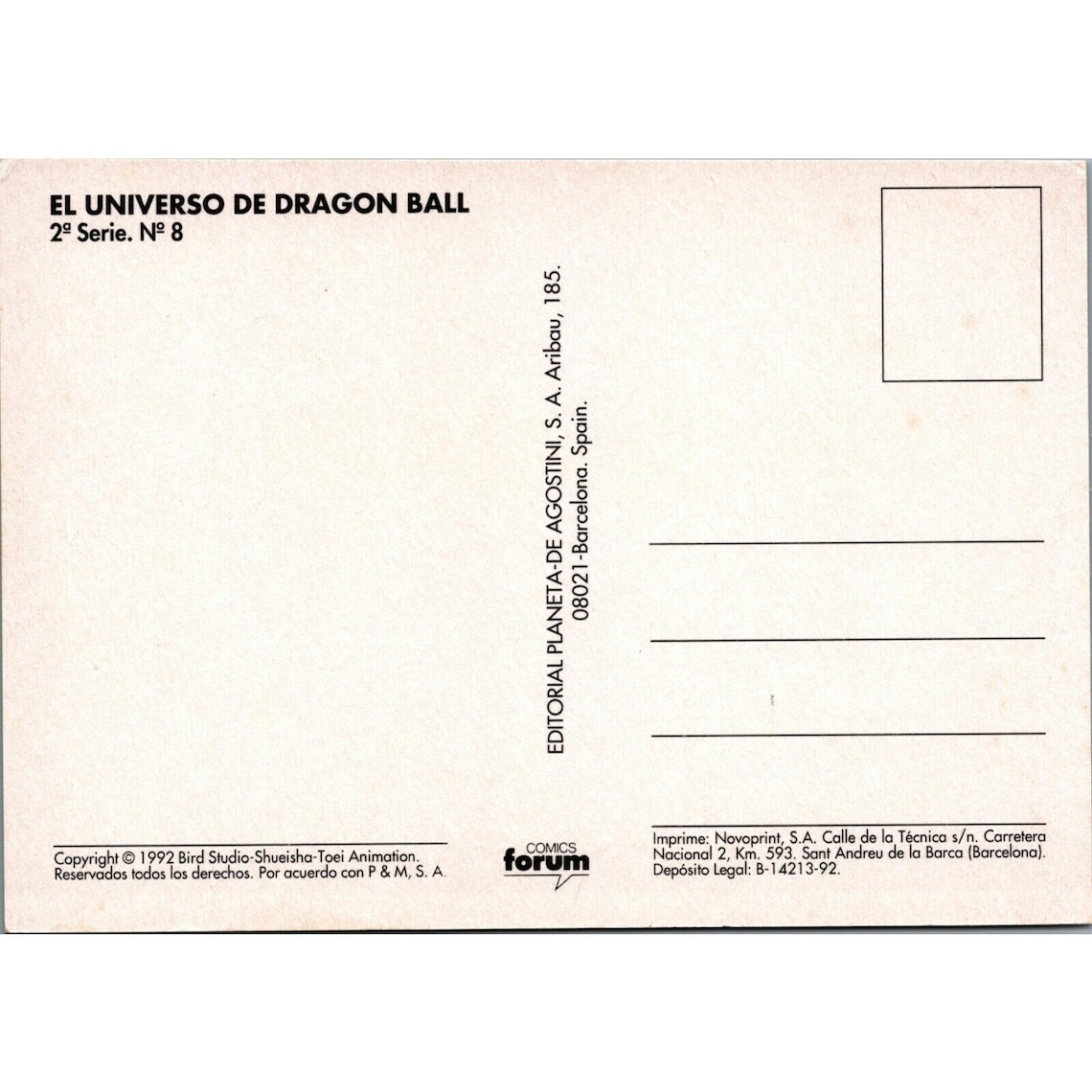 1990s DRAGON BALL POSTCARD Akira Toriyama 15 X 10.5 Cm (6" X 4.25") Kid ...