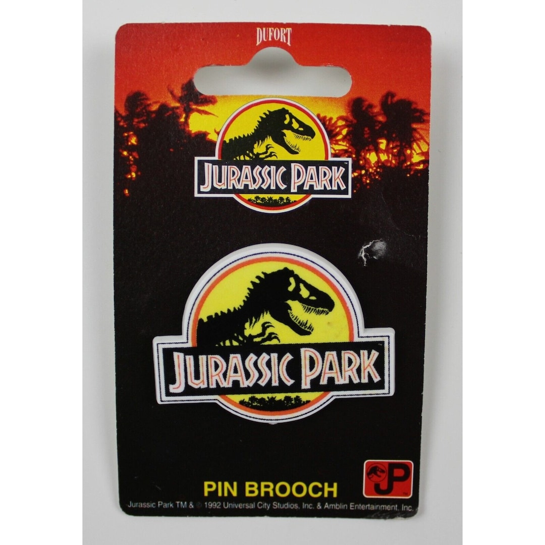 1992 JURASSIC PARK LOGO Pin 4.15" X 2.5" (10.5 X 6.5 Cm) U.K. Dufort ...