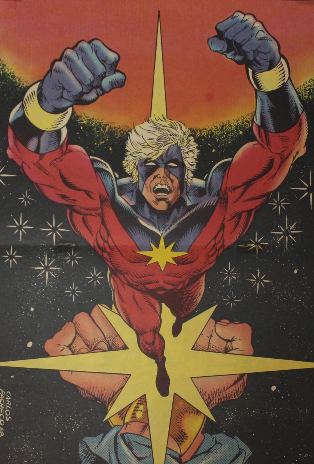 1988 CAPTAIN MARVEL Poster by Carlos Pacheco 14.5" X 10.5" (37 X 26.5 ...