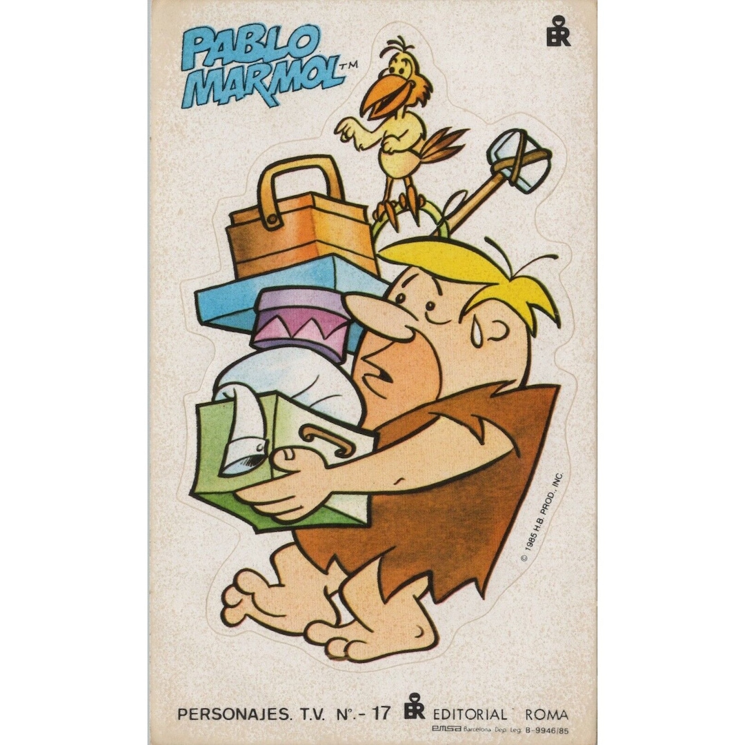 1985 BARNEY RUBBLE Sticker Spanish Vintage Flintstones 13.5 X 8 Cm (5. ...