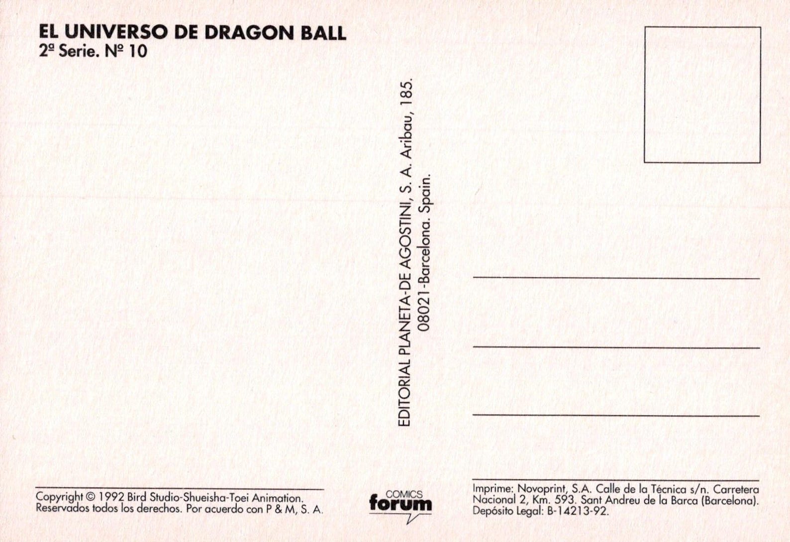 1992 DRAGON BALL Postcard Original Spanish Vintage 15 X 10.5 Cm. (6" X ...