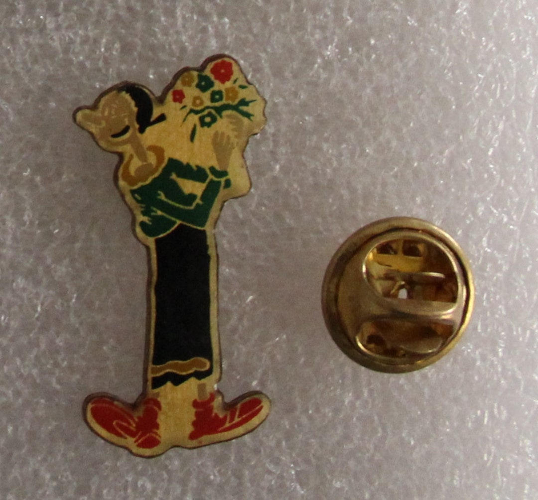 1990s Popeye OLIVE OIL Lapel Pin (flowers) - 3 X 1.5 Cm. (1.2" X 0.6 ...