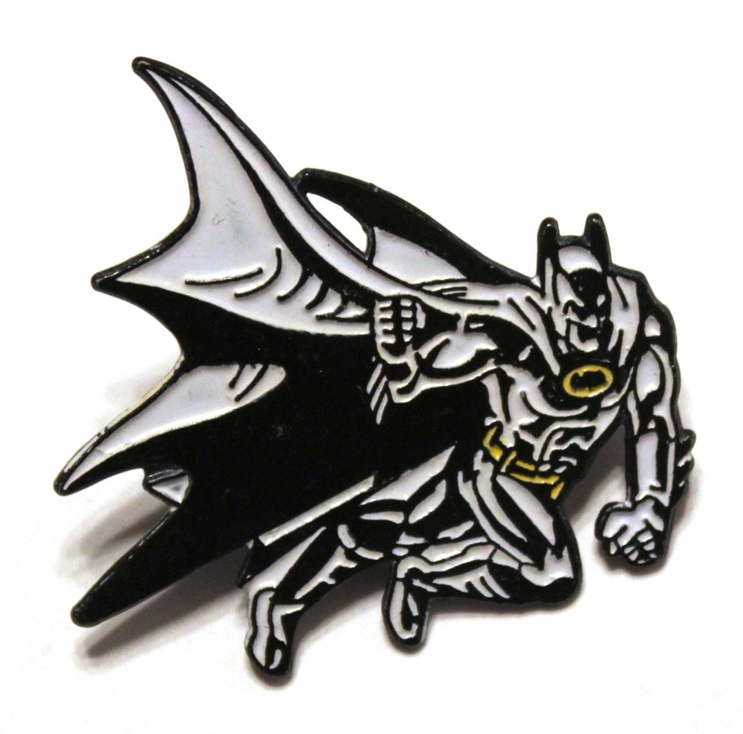 1992 BATMAN Lapel Pin [black & White Running BATMAN] 4 X 3 Cm. (1.6" X ...