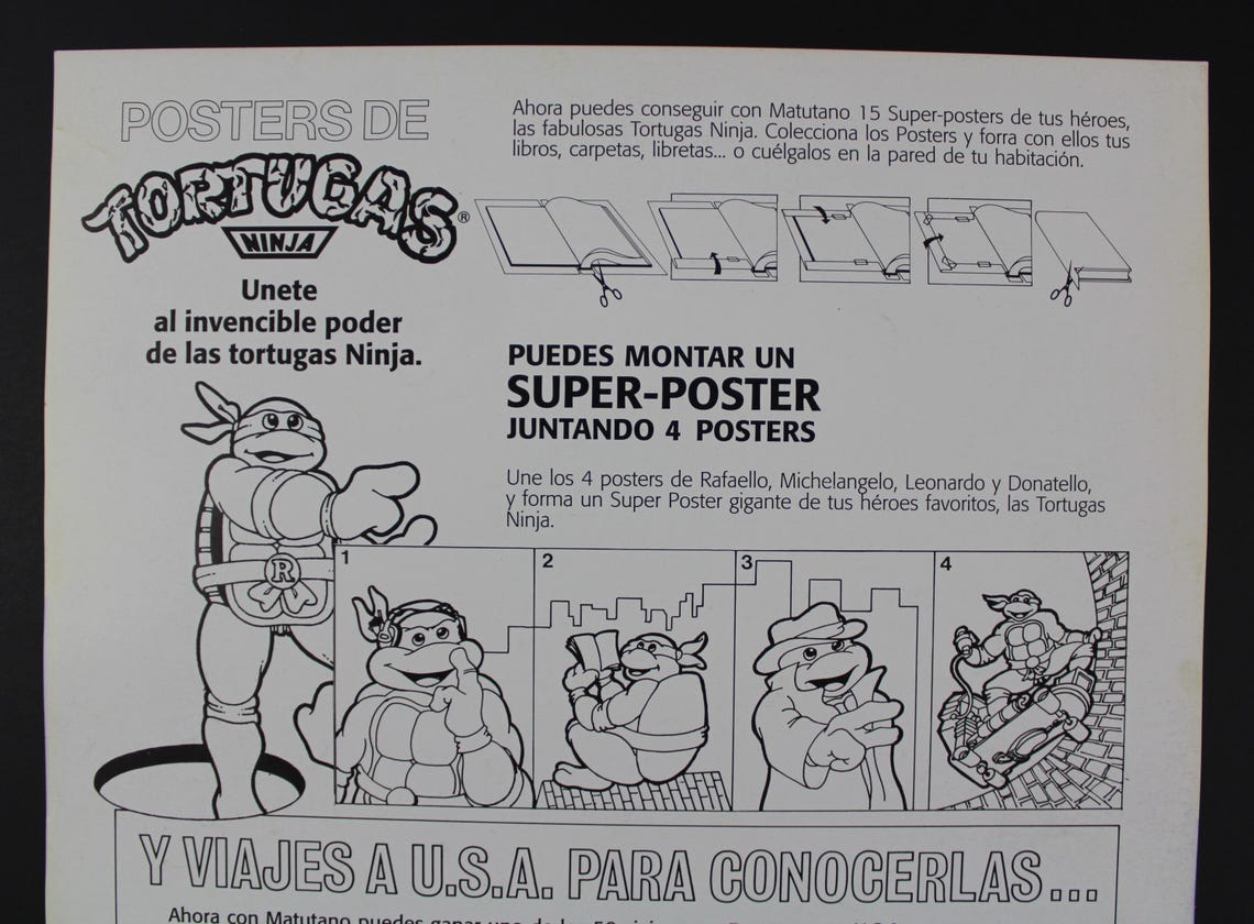 1991 TMNT Poster 16"x 12" (40 X 30 Cm.) Mutant Ninja Turtles Spain ...