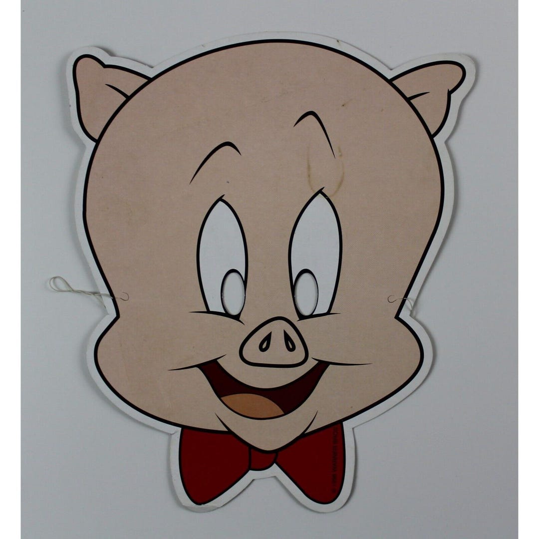 1998 PORKY PIG Mask Original Vintage 9" X 6.75" (23 X 17 Cm.) Looney ...