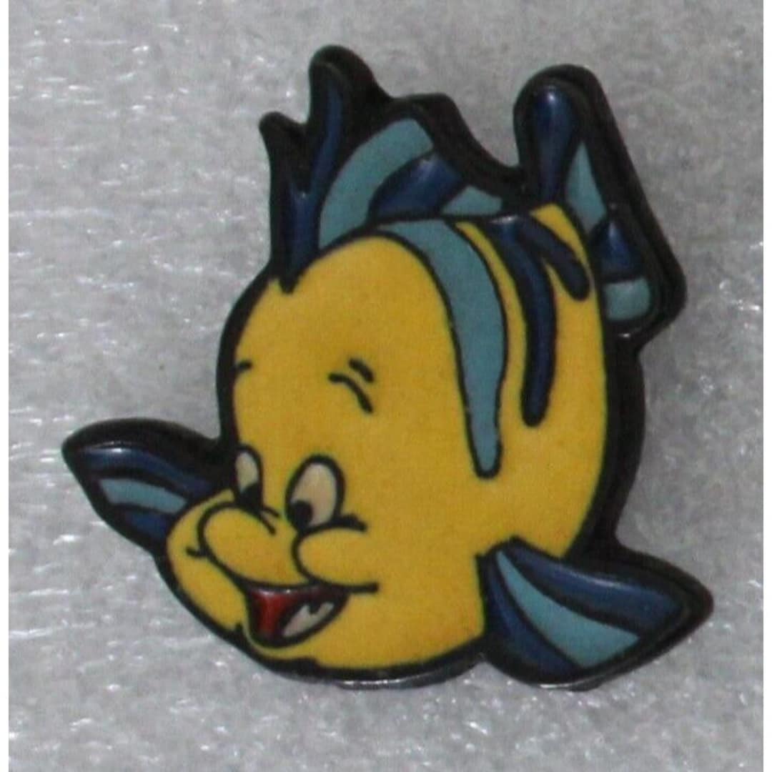 1990s LITTLE MERMAID FLOUNDER Yellow Fish Lapel Pin 1.2" X 1" (3 X 2.5 ...