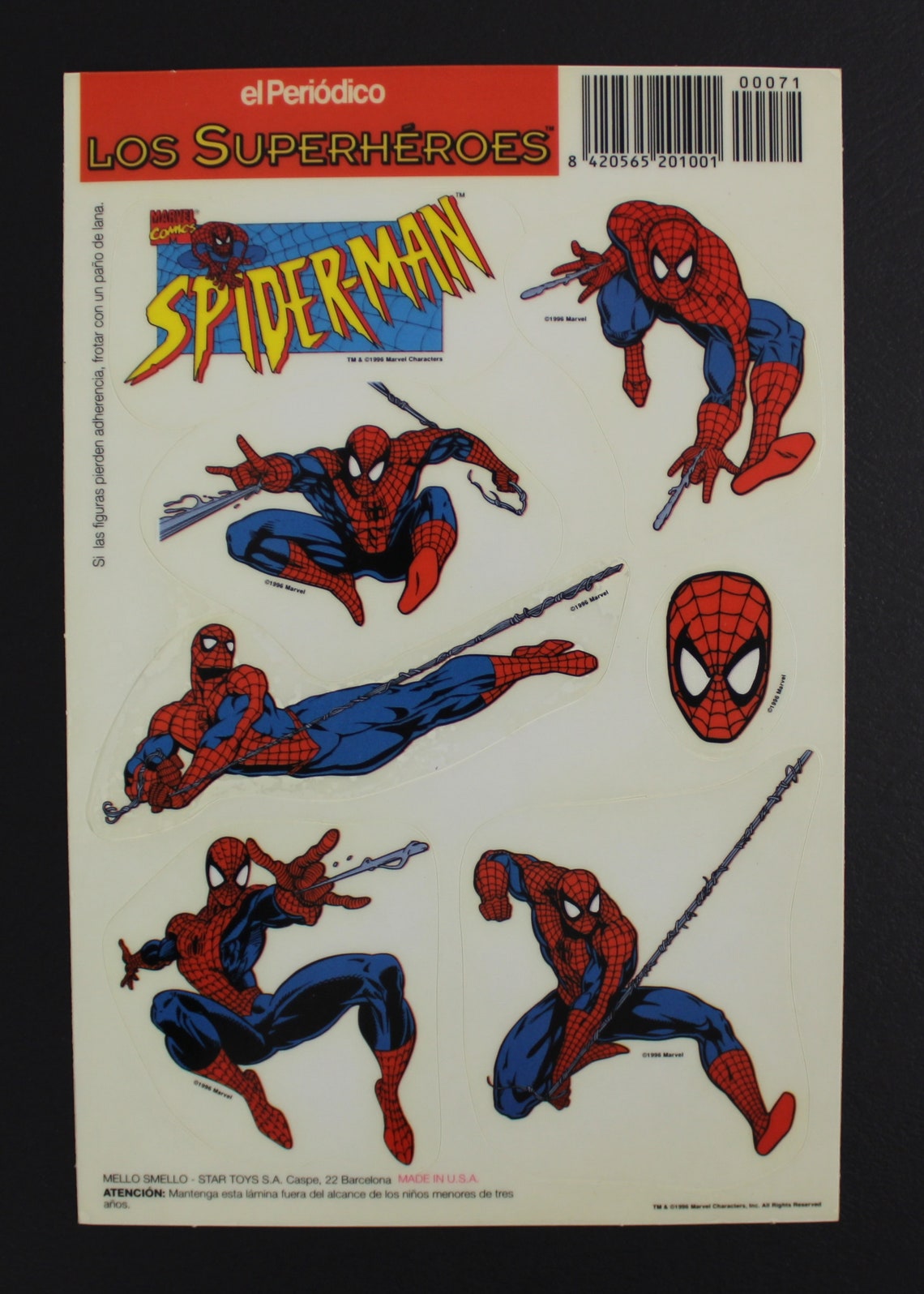 1996 SPIDER-MAN Sticker Sheet High Quality Spanish Vintage | Etsy