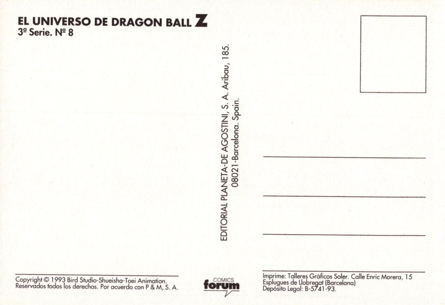 1993 DRAGON BALL Postcard Original Spanish Vintage 15 X 10.5 Cm. (6" X ...