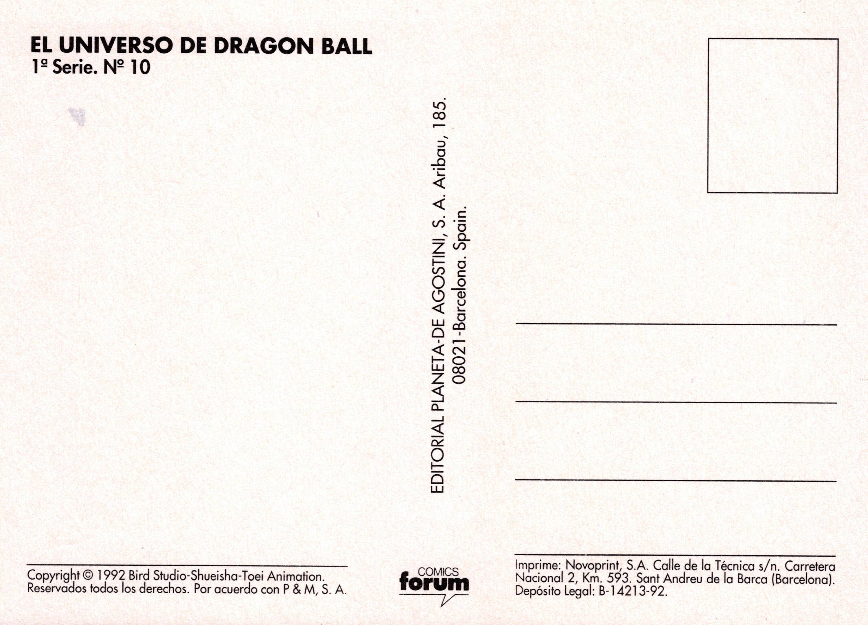 1992 DRAGON BALL Postcard Original Spanish Vintage 15 X 10.5 Cm. (6" X ...