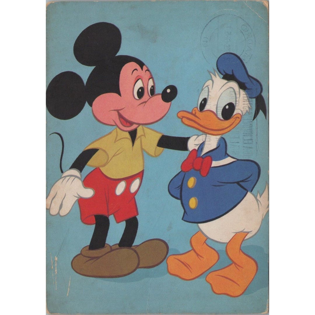 1966 DONALD Duck & MICKEY Mouse Postcard 5.75" X 4" (14.5 X 10 Cm ...
