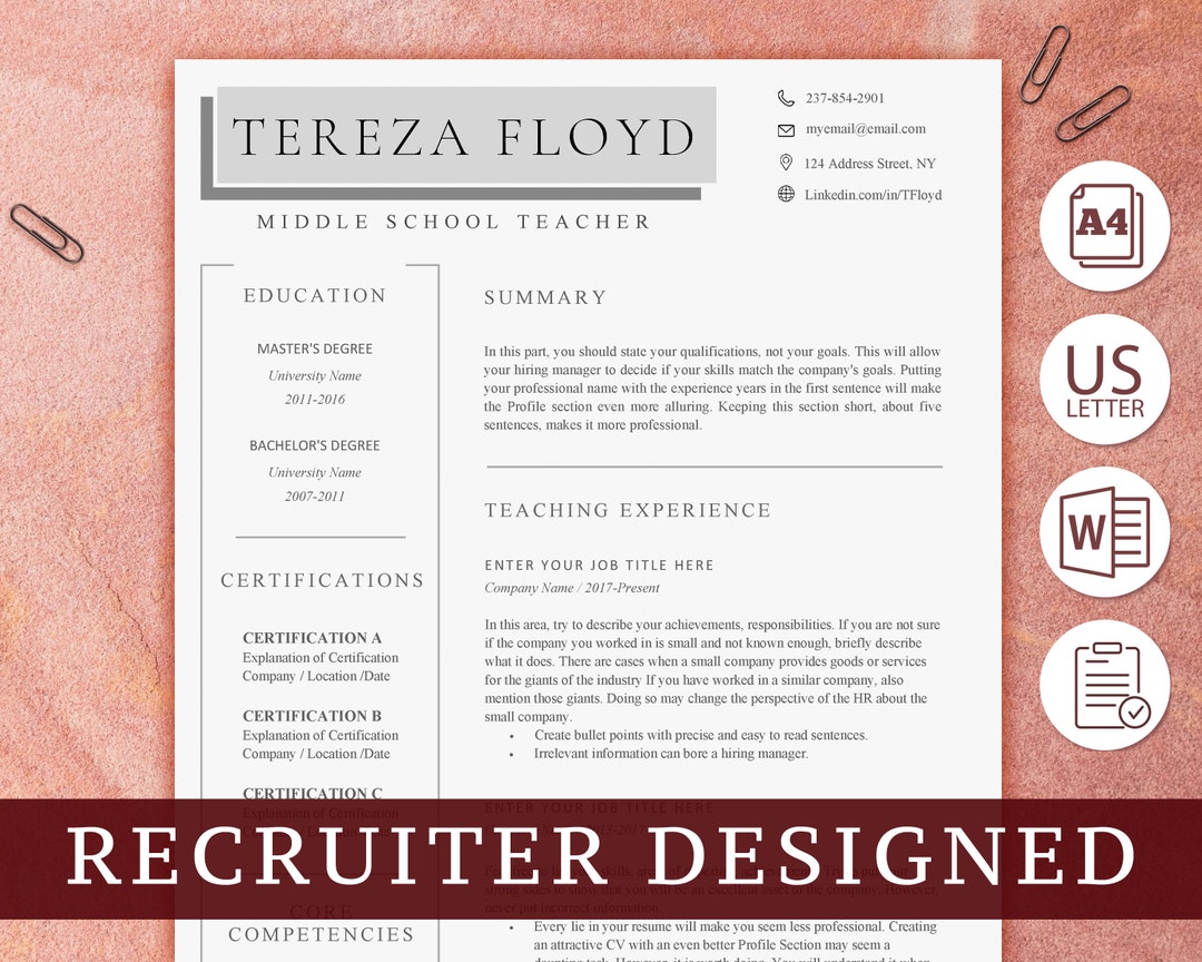 Functional Teacher Resume Template for Mac or PC / Editable Curriculum ...