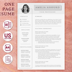 Professional Teacher Resume Template With Photo / MS Word & Apple Pages ...