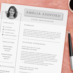 Professional Teacher Resume Template With Photo / MS Word & Apple Pages ...