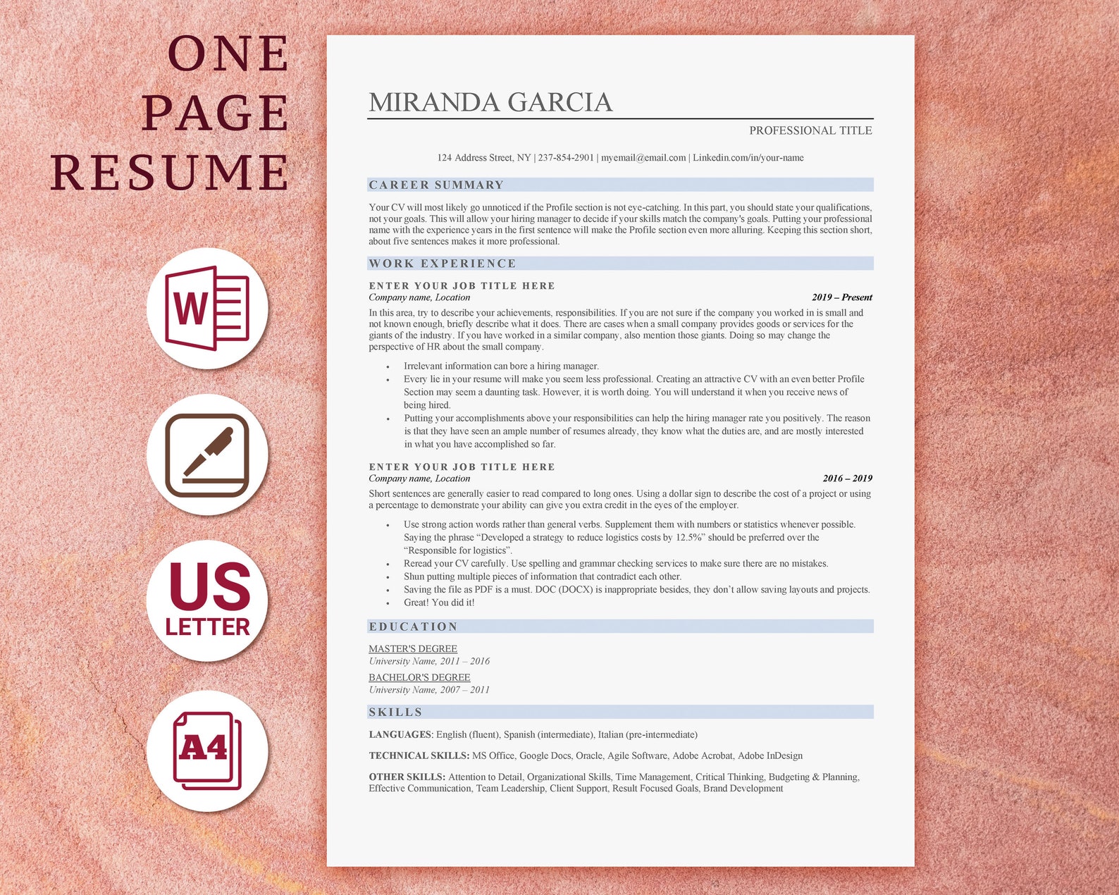 ATS Friendly Resume Template / Google Docs, MS Word & Mac Pages ...